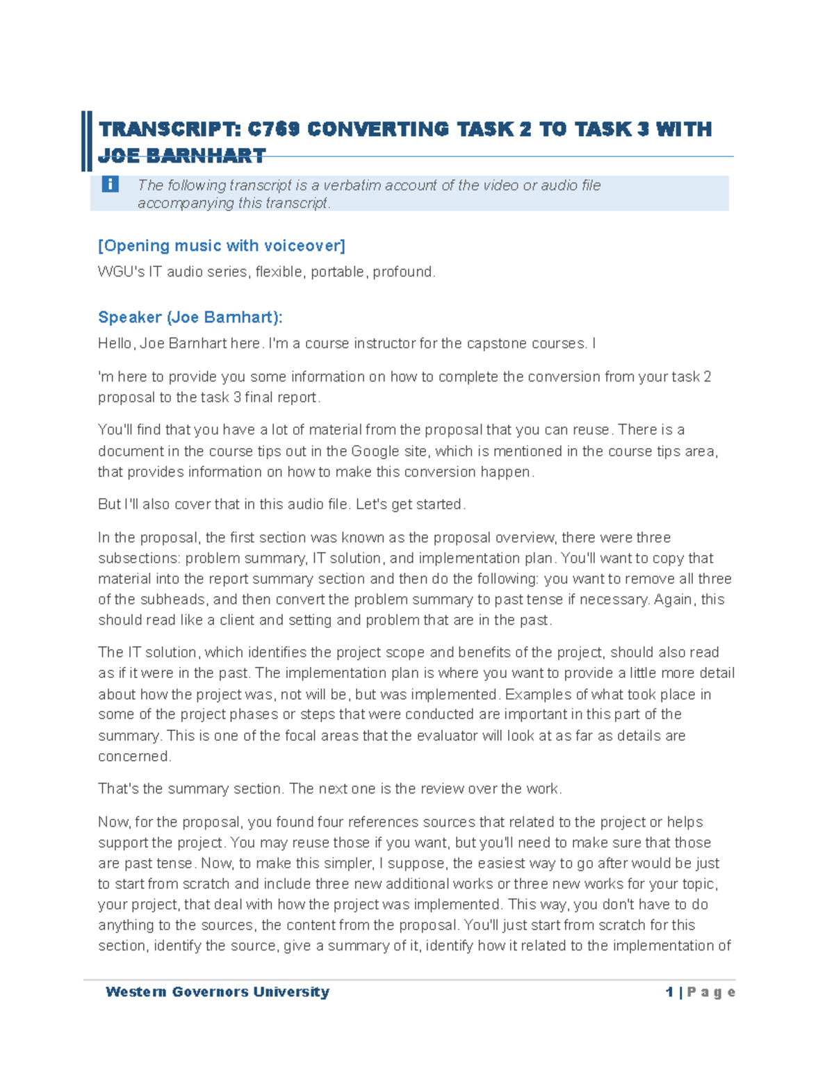 Converting Task 2to Task 3 - TRANSCRIPT: C769 CONVERTING TASK 2 TO TASK 3 WITH JOE BARNHART The ...