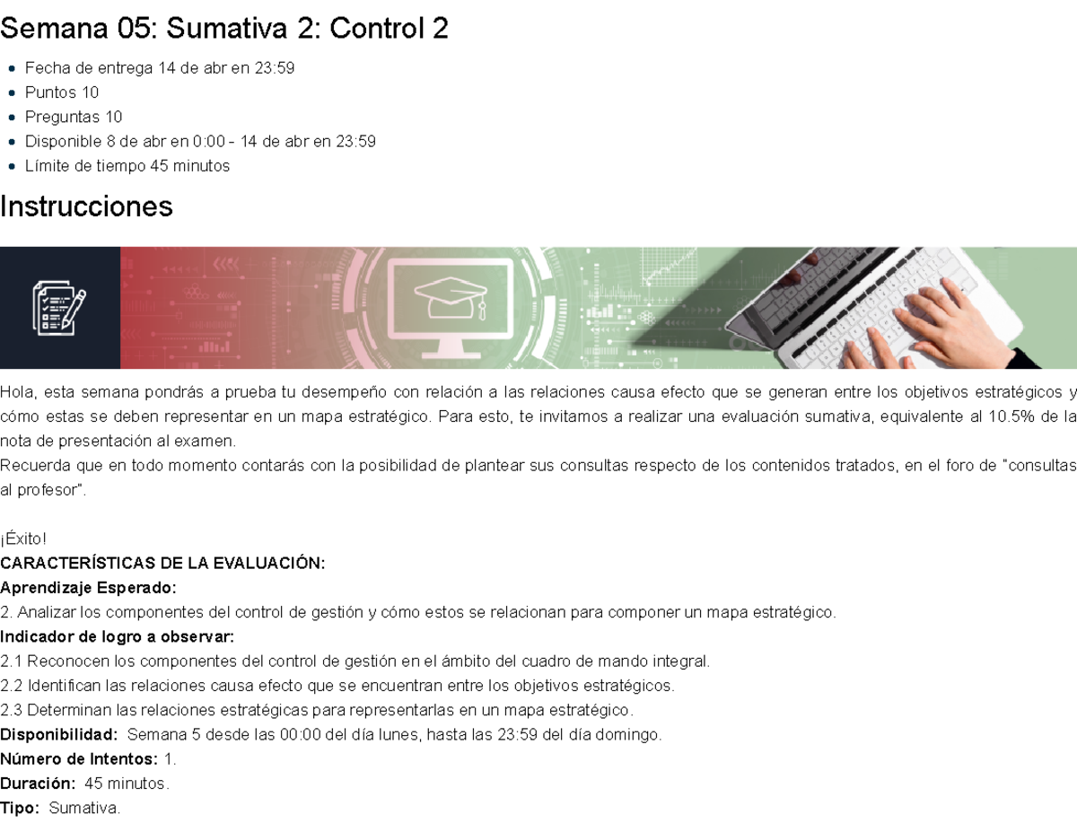 Semana 05 Sumativa 2 Control 2 202405.2313 Control DE Gestión - Semana 05: Sumativa 2: Control 2 ...