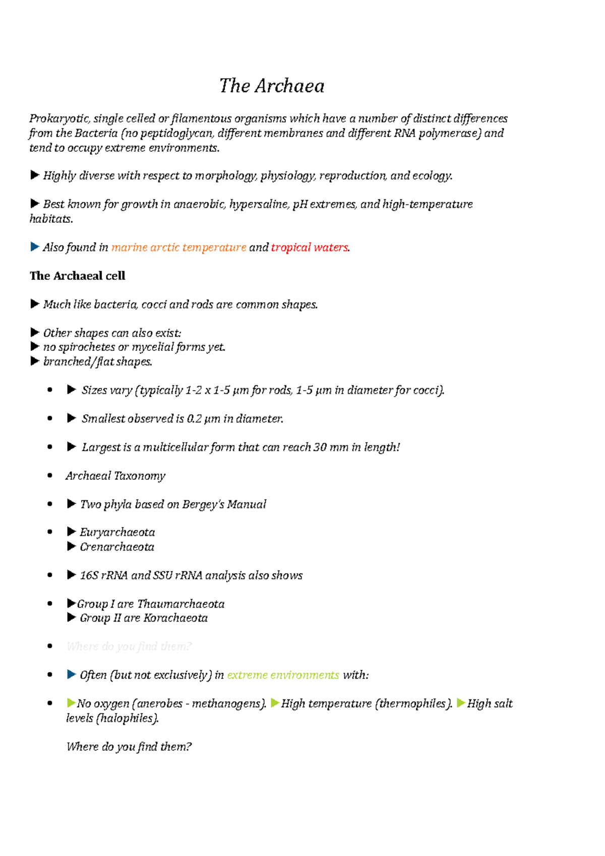 The Archaea - Lecture notes Semester 1 of 2nd year - The Archaea ...