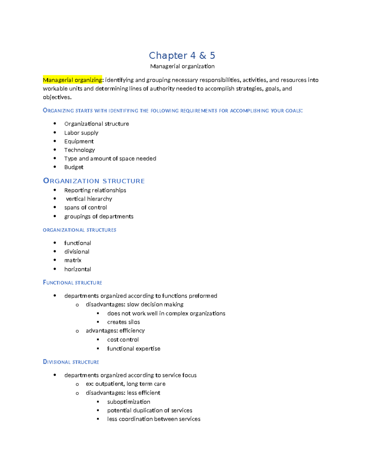 Chapter 4 & 5 managerial organizing - Chapter 4 & 5 Managerial ...