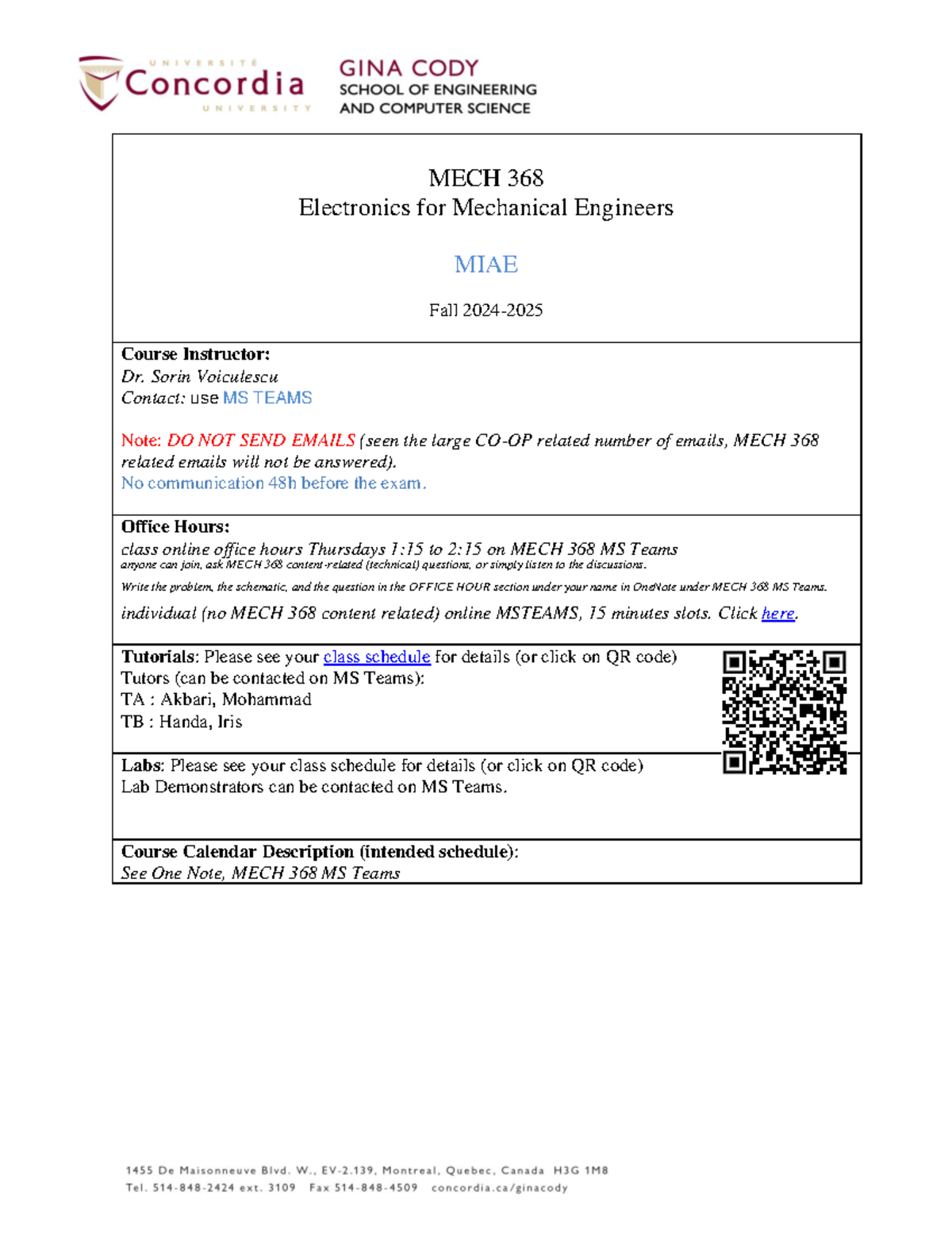 MECH 368 Fall 2024-2025 - course outline - MECH 368 Electronics for ...