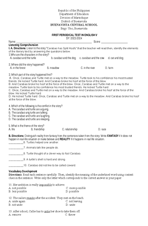 Sample answer sheet - Teaching English in Elementary Grades - ANSWER ...