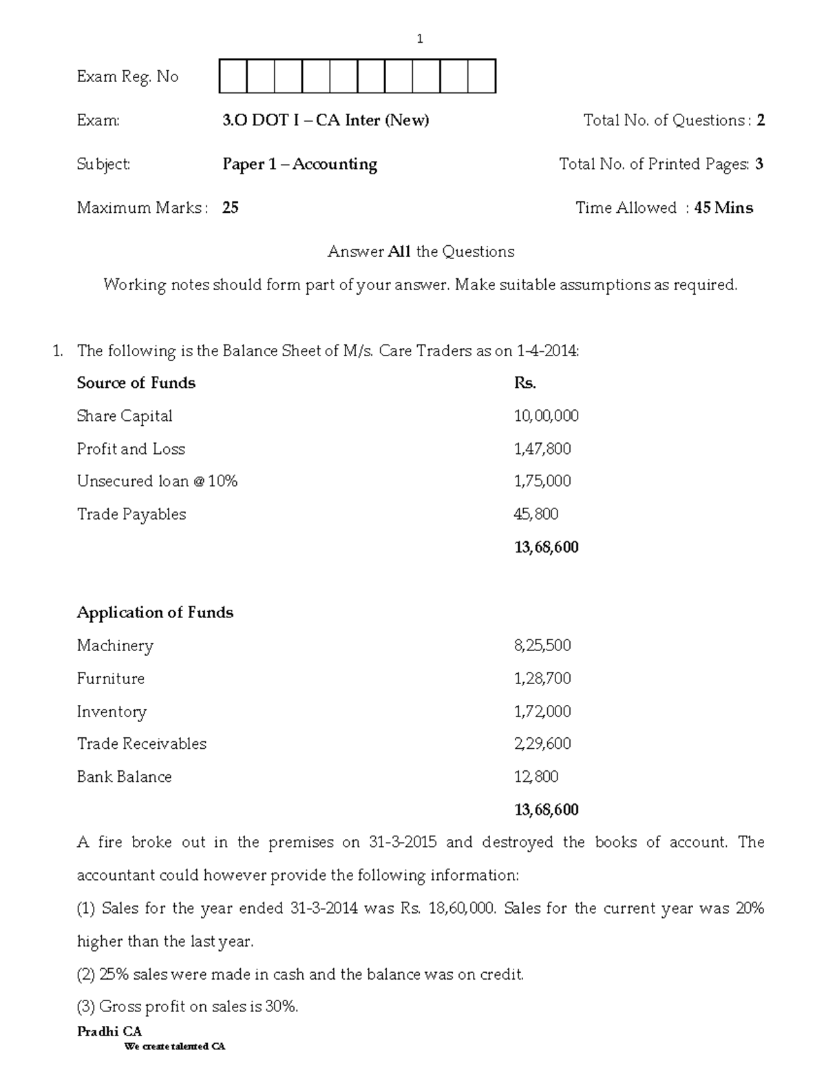 QP 3 - CA inter notes - Exam Reg. No Exam: 3 DOT I – CA Inter (New ...