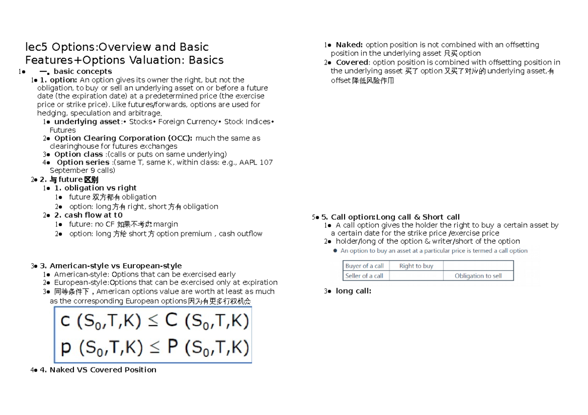 Lec5 summary Overview and Basic Features - lec5 Options:Overview and ...