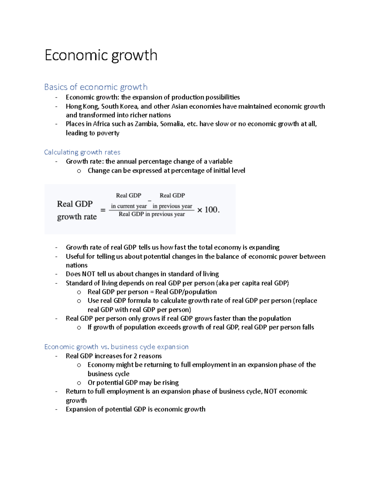 Econ chap. 6 reading - textbook notes - Economic growth Basics of ...