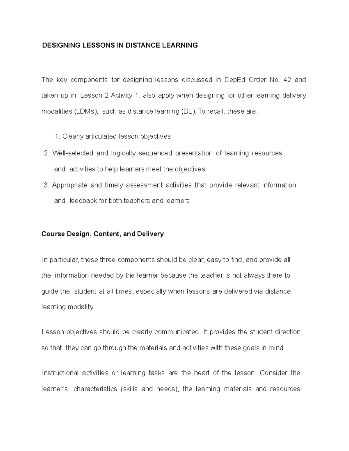 Designing Lessons IN Distance Learning - DESIGNING LESSONS IN DISTANCE ...