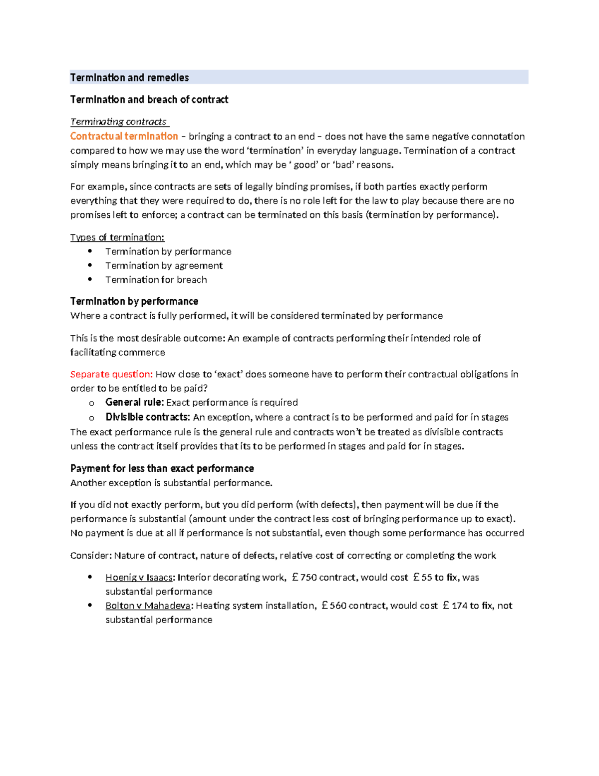 Week 5 - Lecture Notes for week 5 business law at monash. - Termination ...