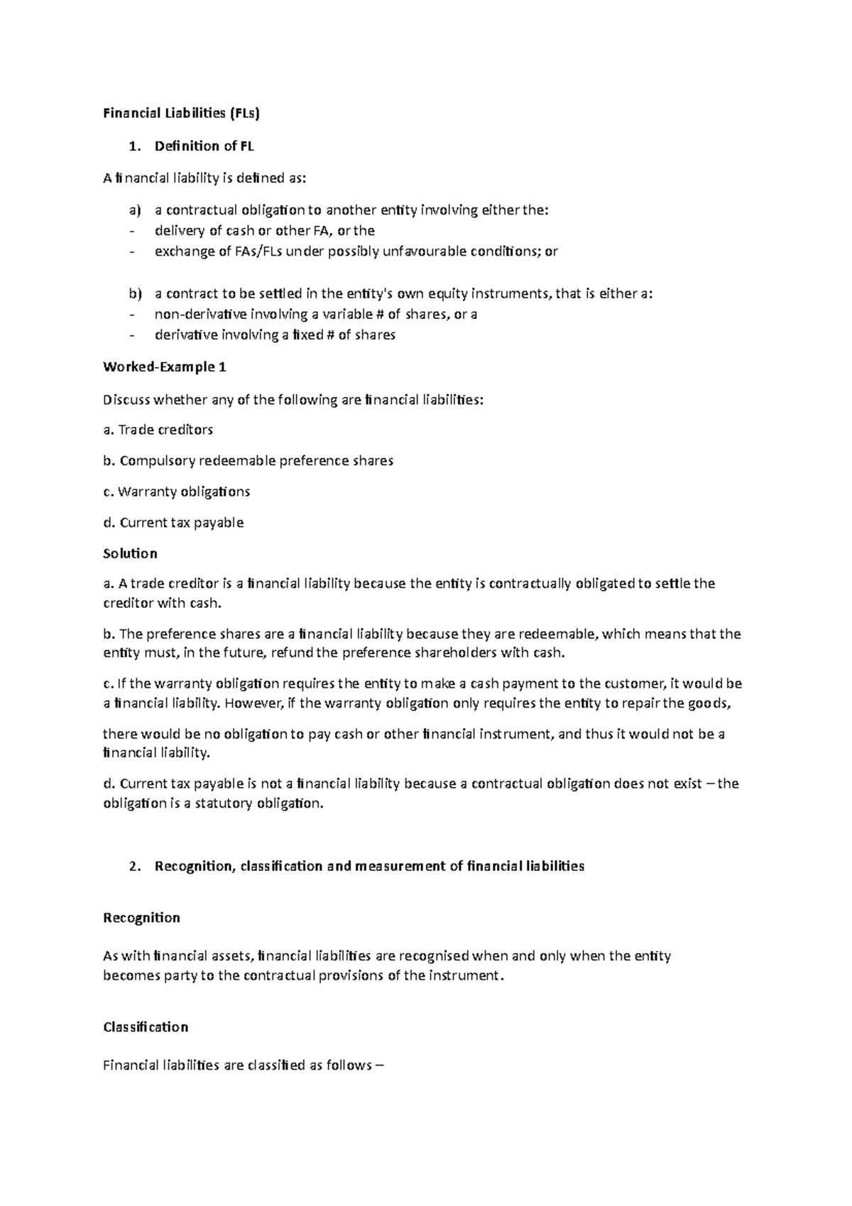 Financial Liabilities Notes - Financial Liabilities (FLs) 1. Definition ...