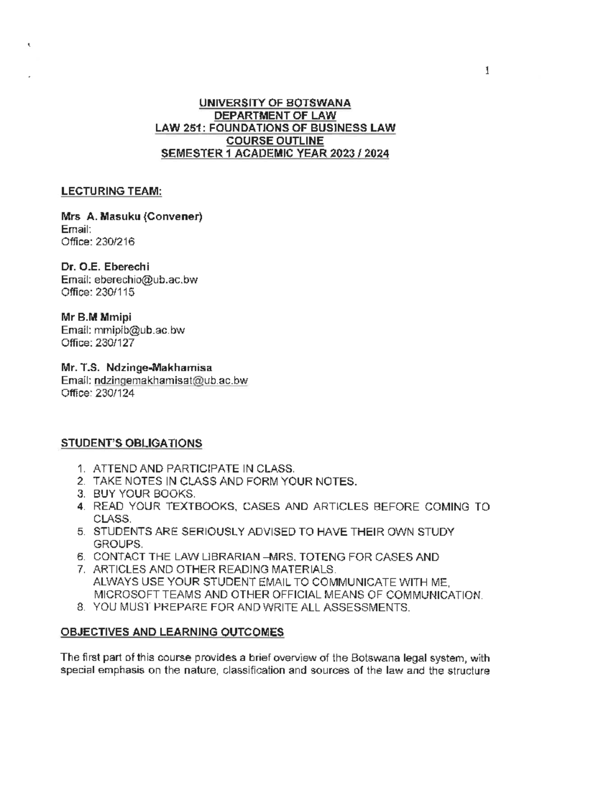 Law outline - Law 251 otline to quide you through your course ...