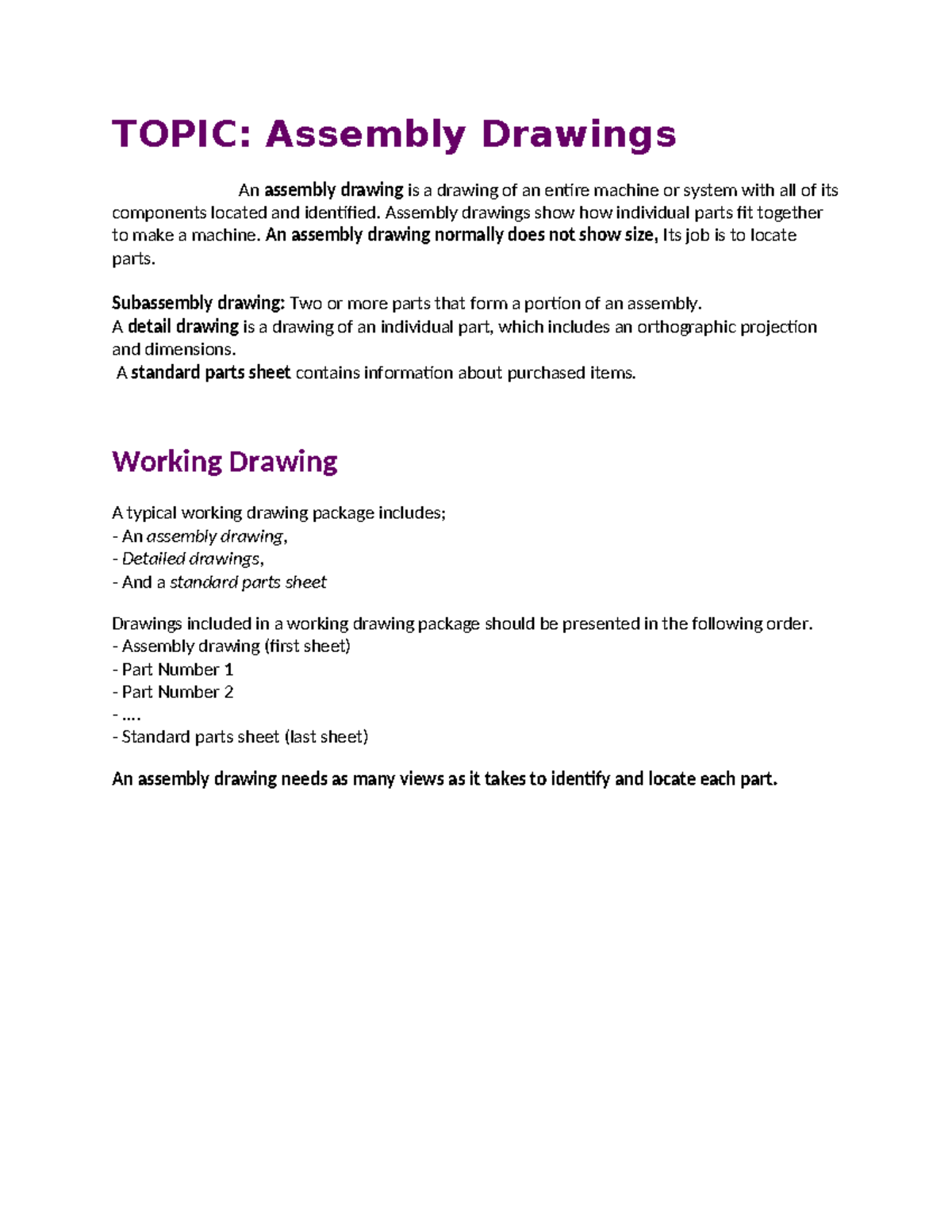 Assembly Drawings - For revision - TOPIC: Assembly Drawings An assembly ...