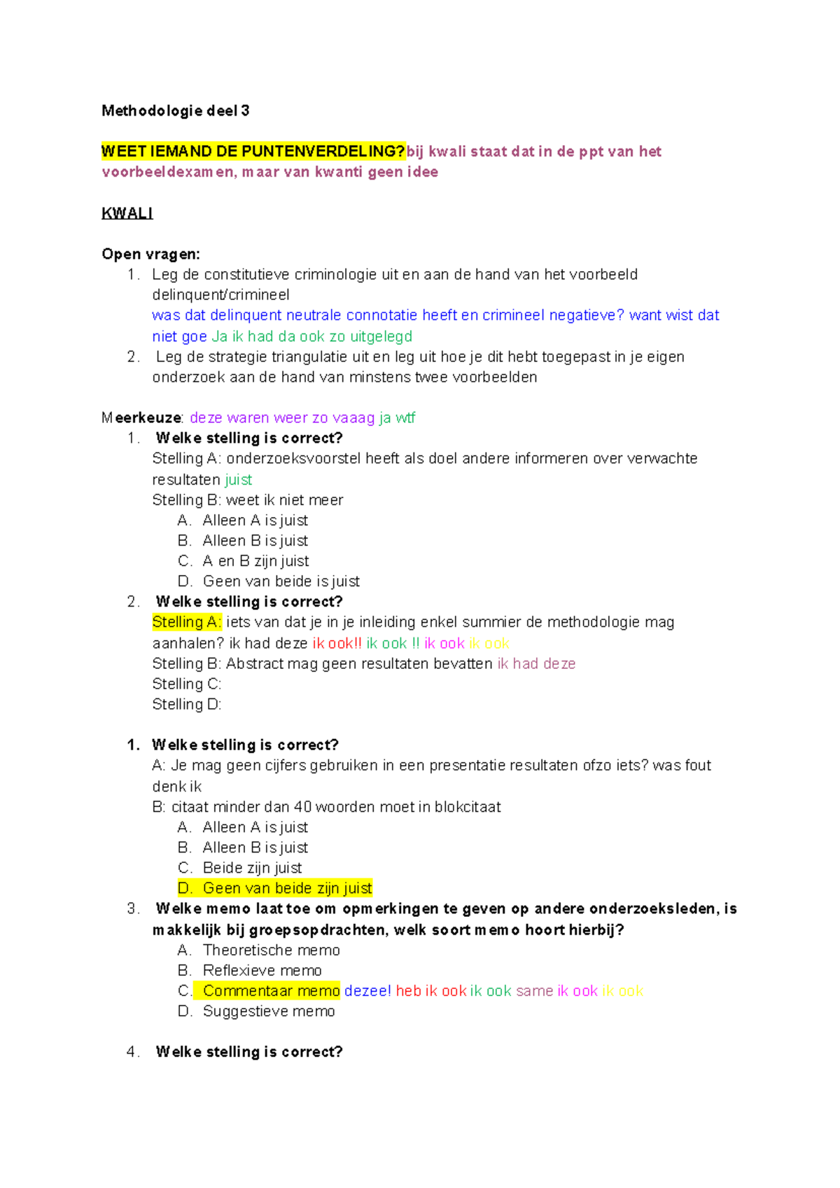 2022 Juni - examen - Methodologie deel 3 WEET IEMAND DE PUNTENVERDELING ...