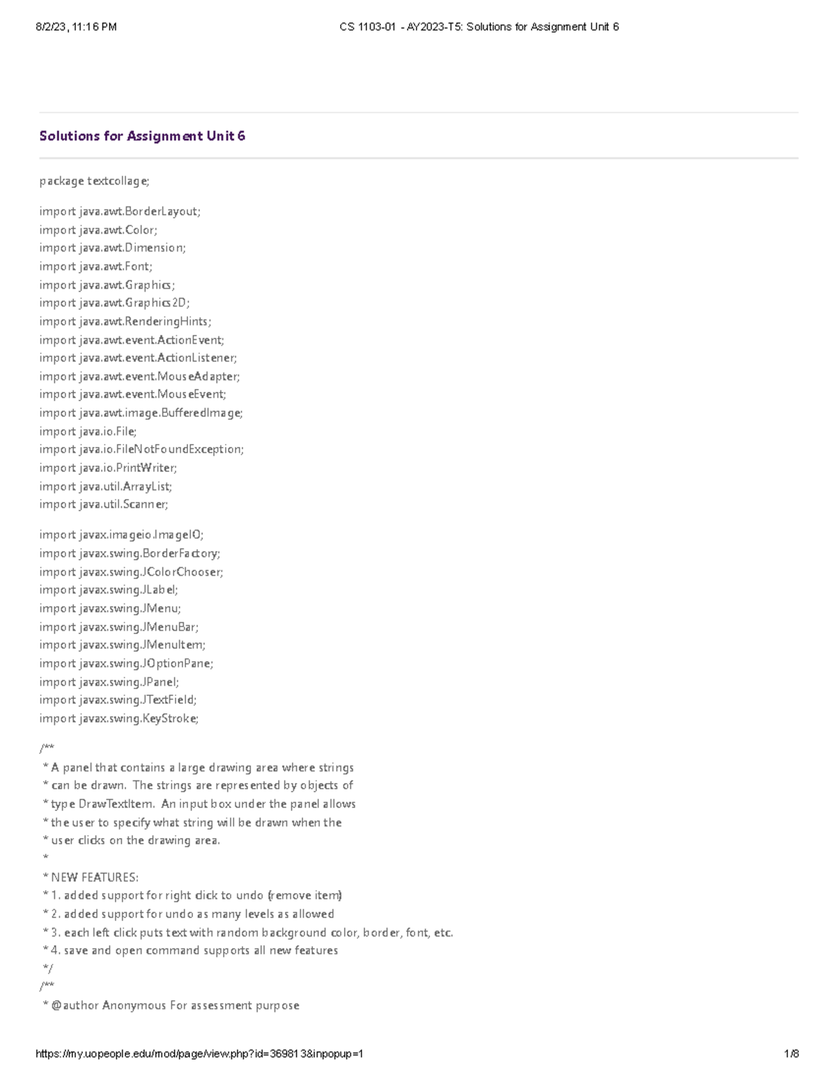 Cs 1103 01 Ay2023 T5 Solutions For Assignment Unit 6 Solutions For 