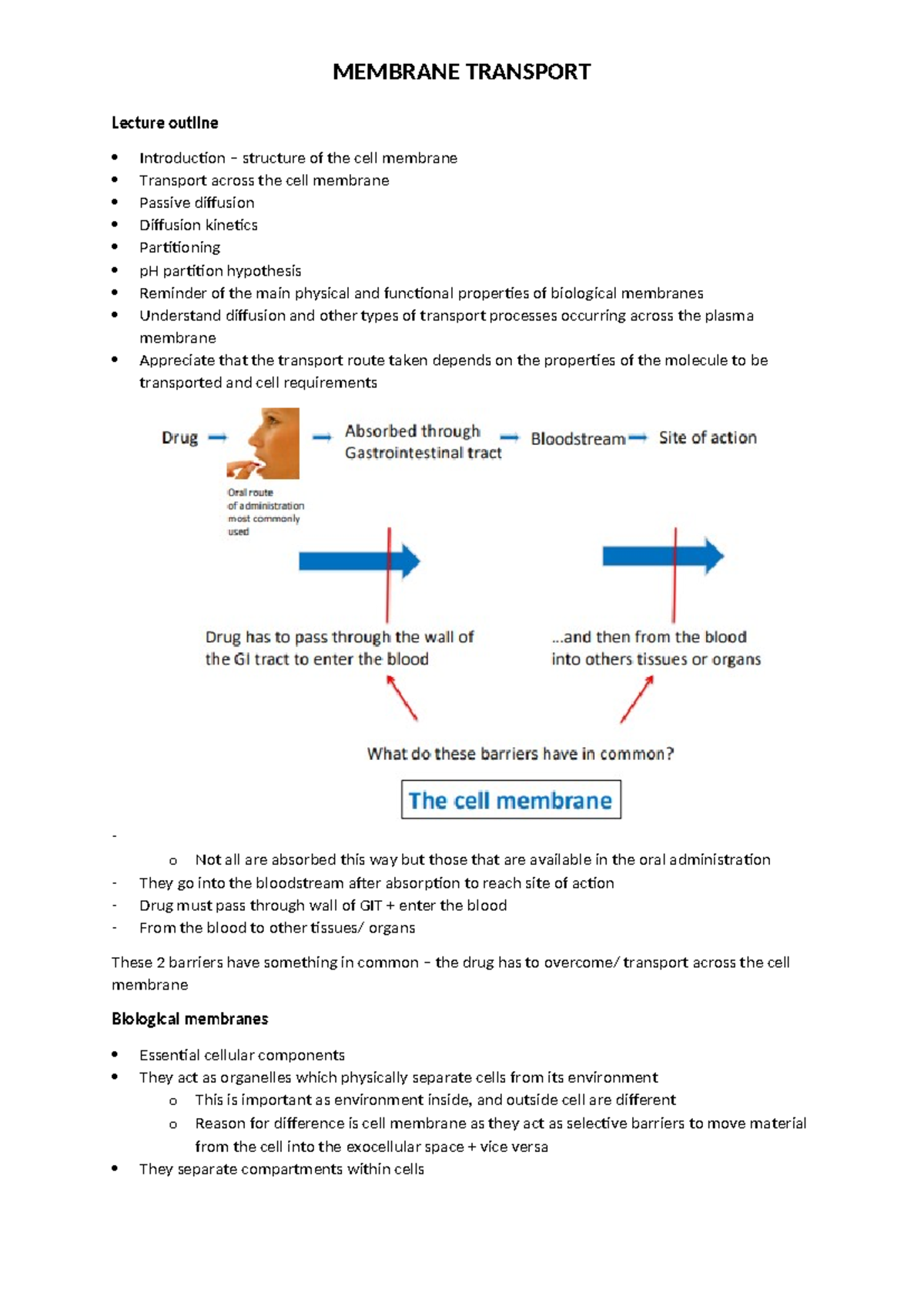 Membrane Transport - Lecture outline Introduction – structure of the ...