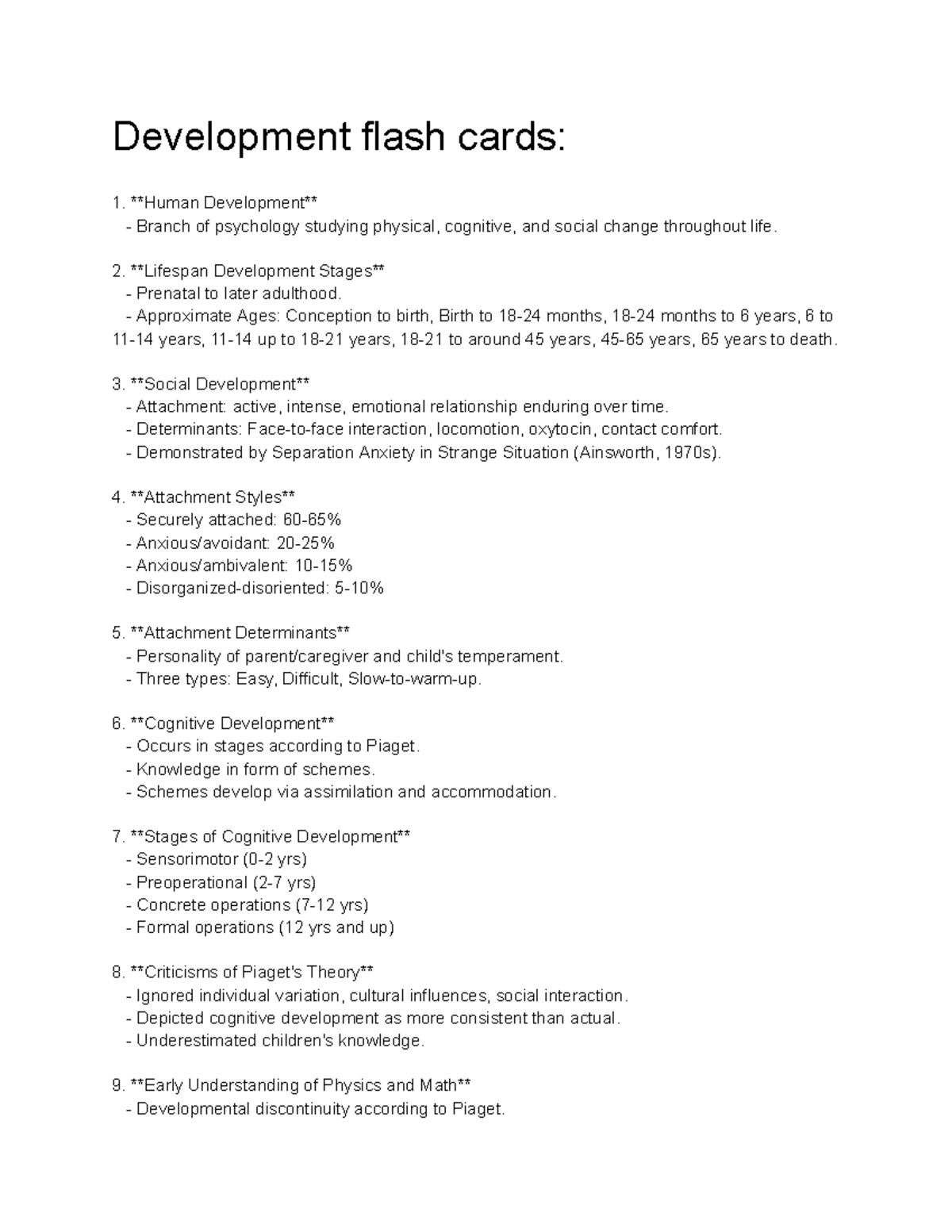 summery notes phyc - Development flash cards: 1. Human Development ...