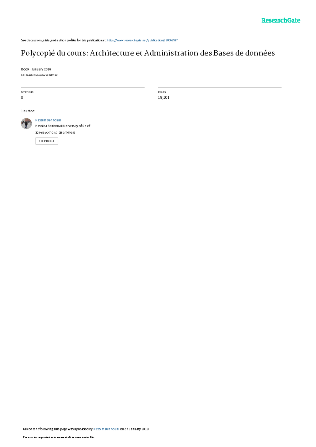 Support Cours AABD M1 ISIA IL Dennouni 27 01 2019 - See discussions ...