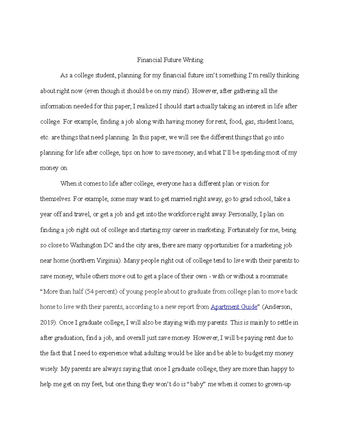 MATH 120 Writing Project 3 - Financial Future Writing As a college ...