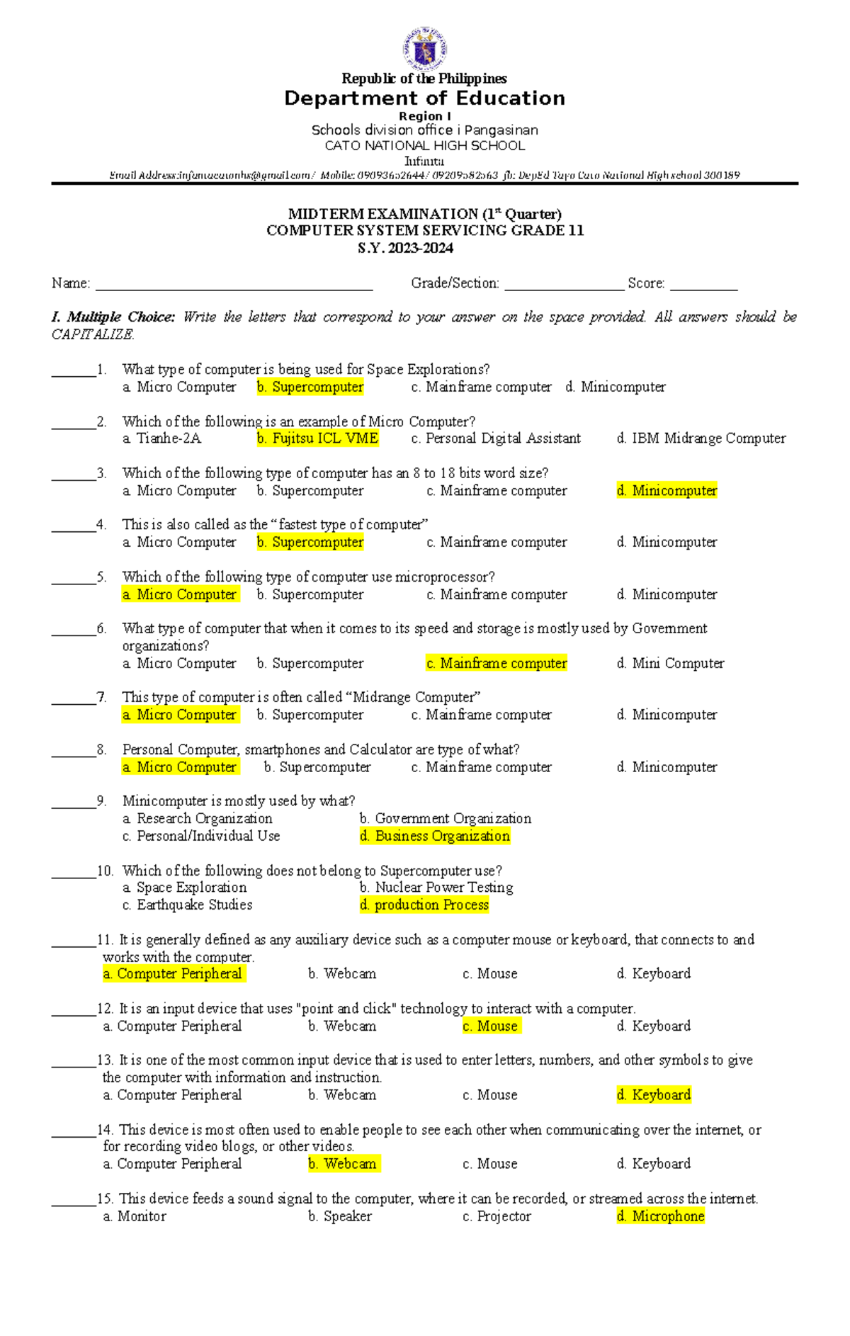Css Q1 Midterm Css Republic Of The Philippines Department Of Education Region I Schools