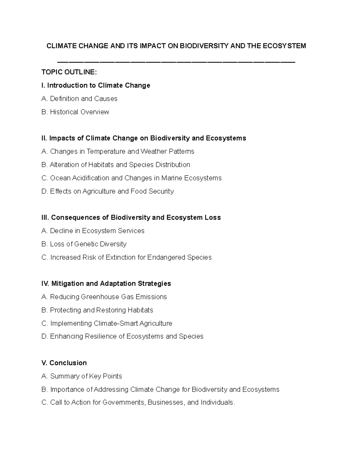 CLIMATE CHANGE AND ITS IMPACT ON BIODIVERSITY AND THE ECOSYSTEM ...