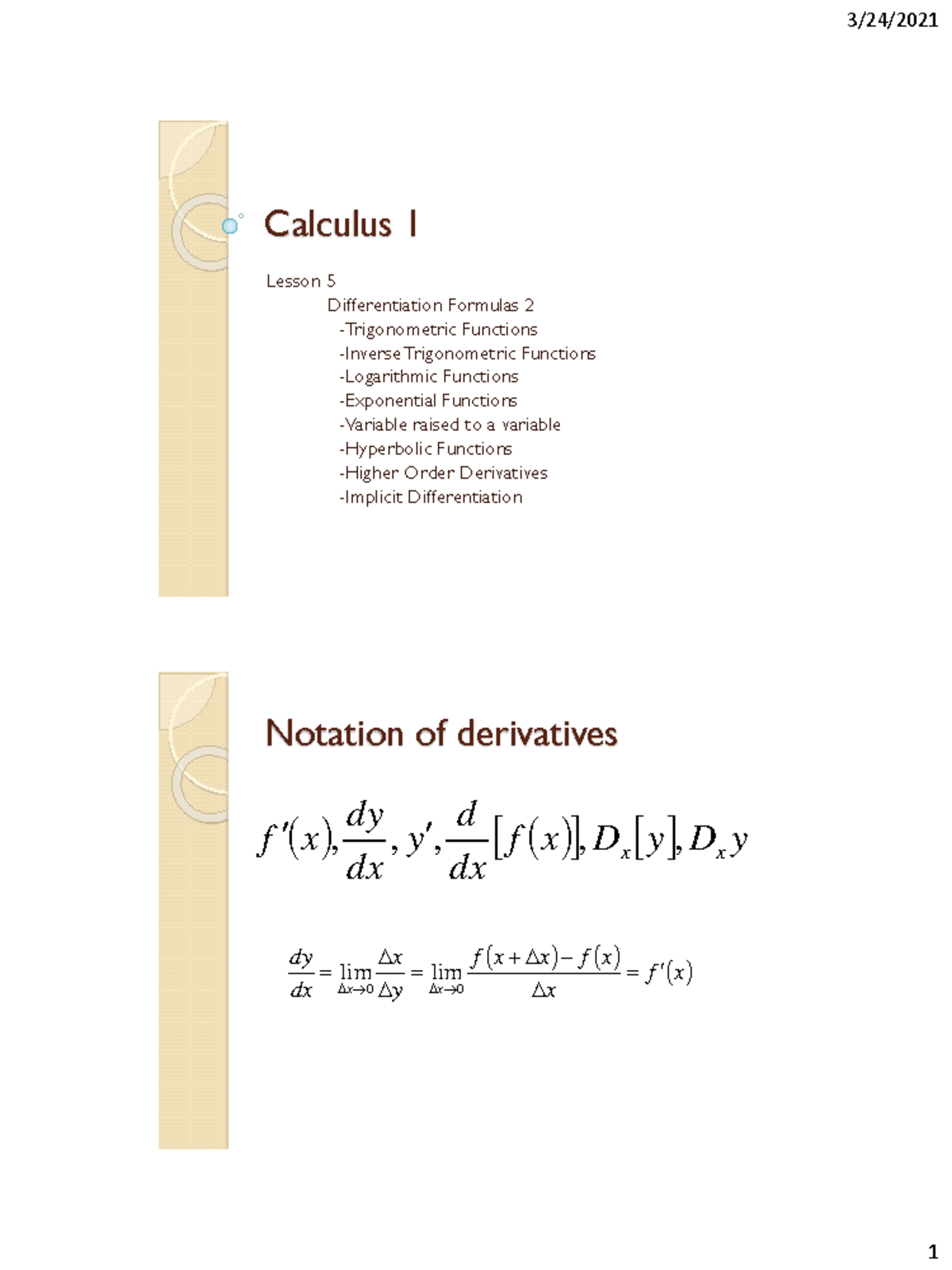 Caleng 1 Lesson 04 Differentiation Formulas 2 - Calculus 1 Lesson 5 ...