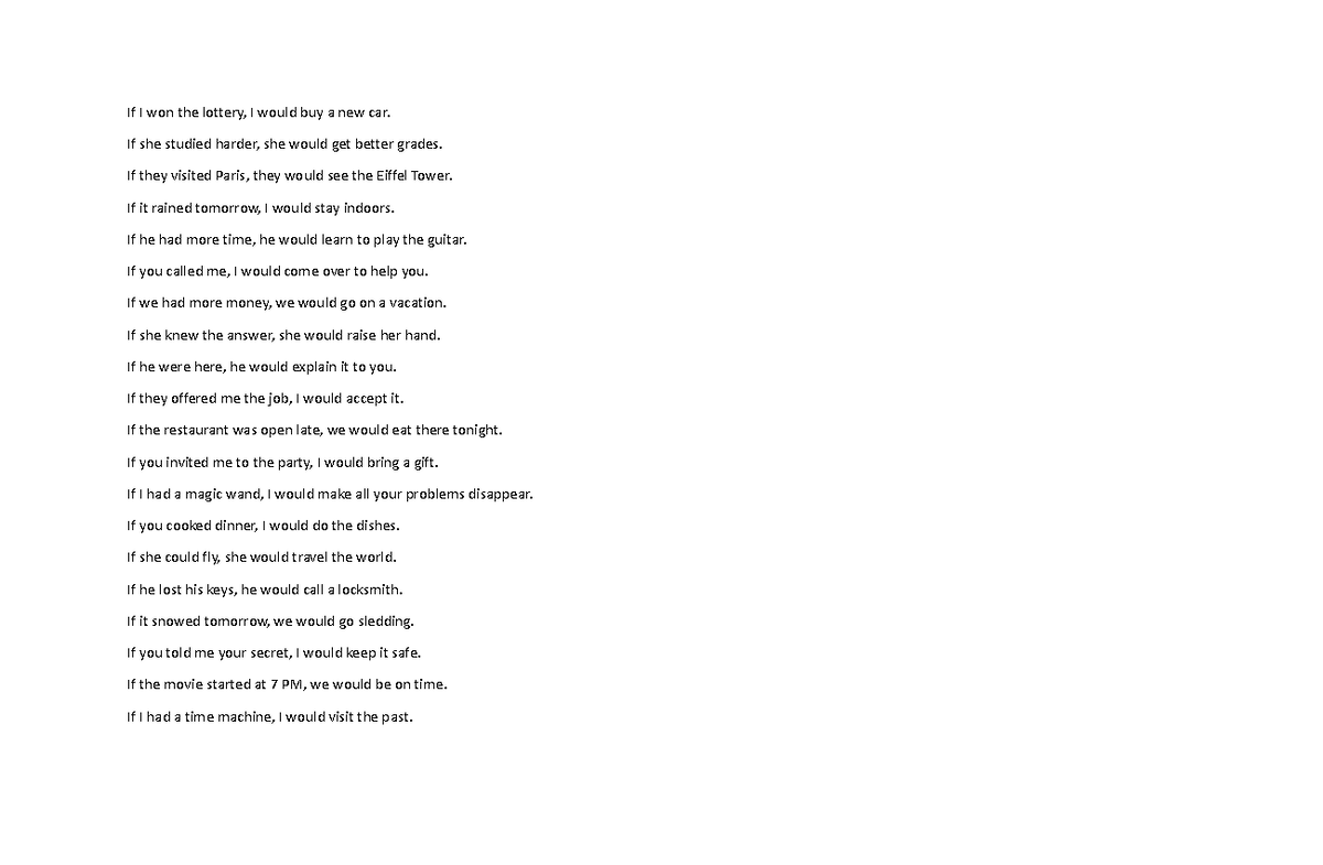 M4 sc - m4 sci 9 - If I won the lottery, I would buy a new car. If she ...