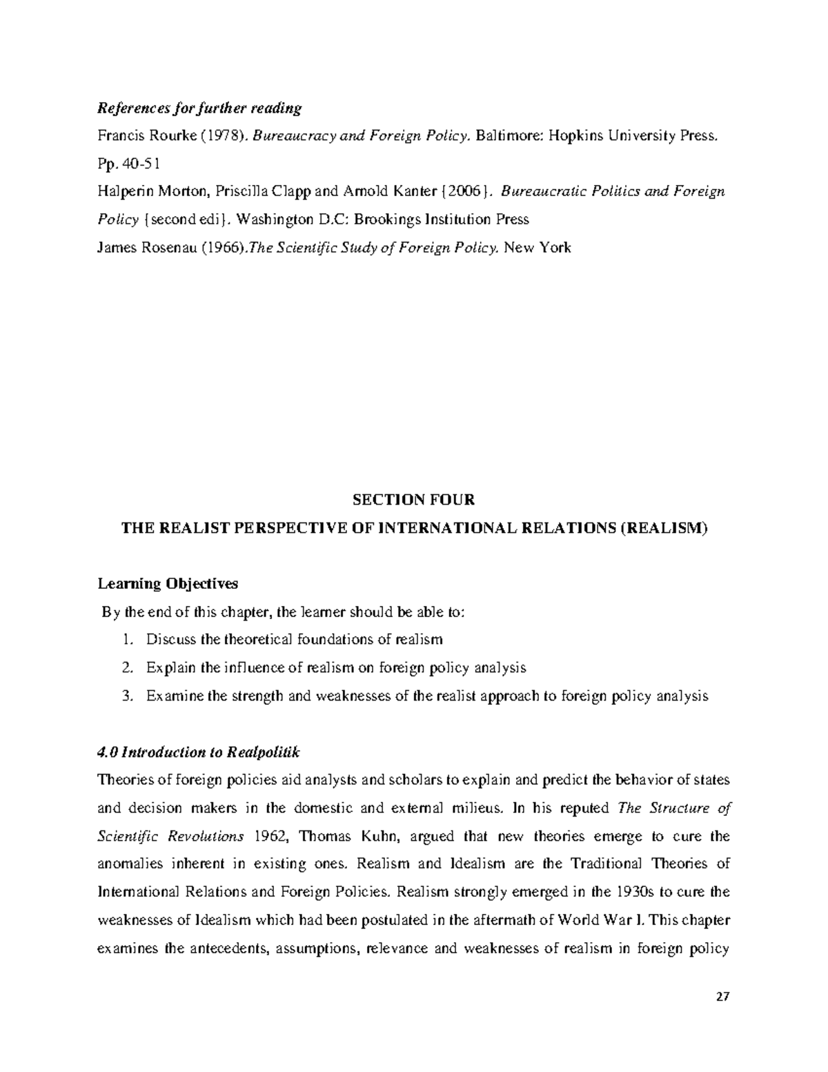 Theories of International Relations Realism - References for further ...