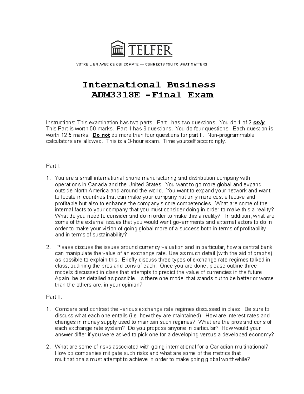 Final Exam IB - International Business ADM3318E – Final Exam ...