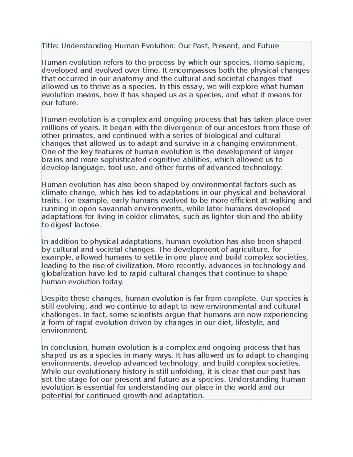 Understanding Human Evolution - Our Past, Present, and Future - Title ...