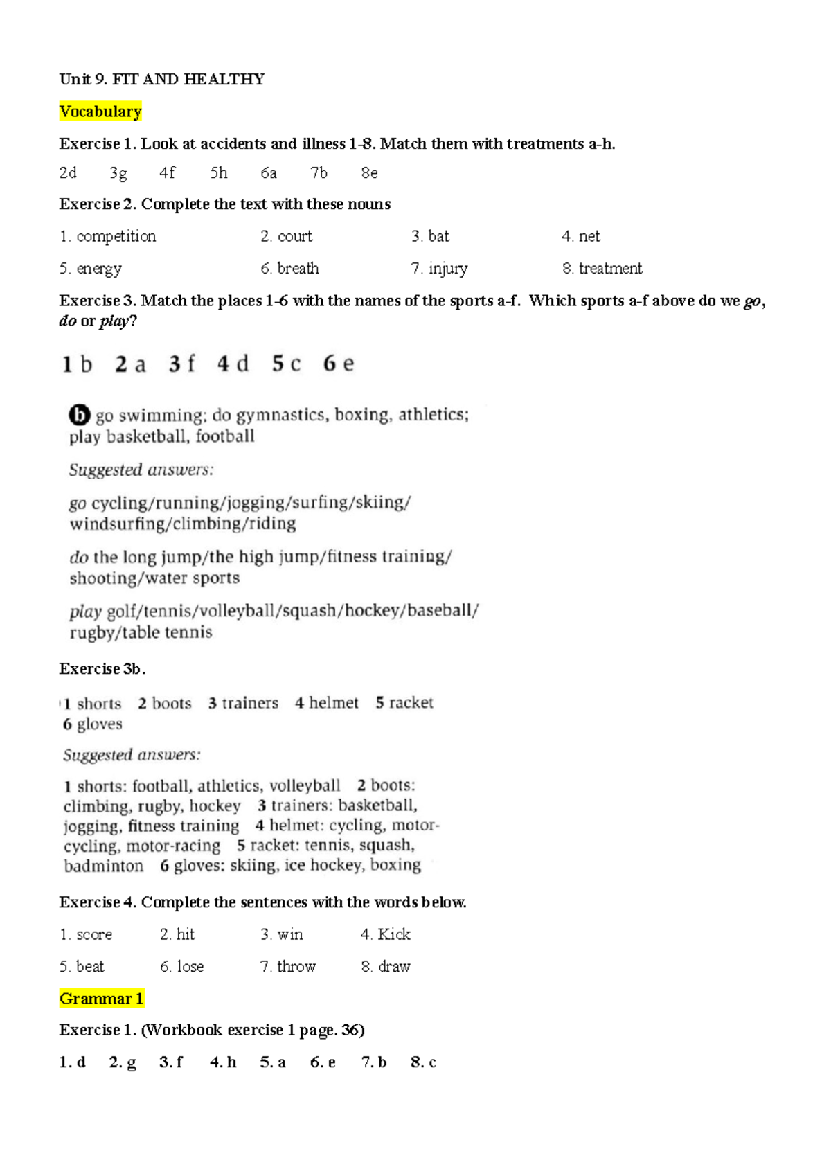 ĐÁP ÁN UNIT 9-10 new - THAM KHẢO - Unit 9. FIT AND HEALTHY Vocabulary ...