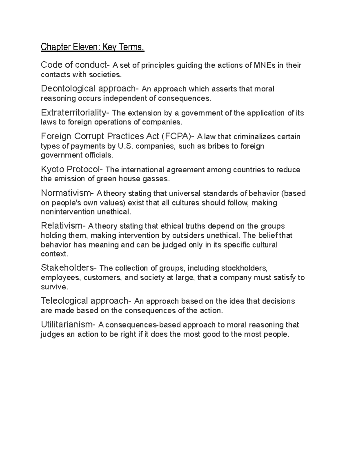 Ch.11 Keyterms - Glossary definition. - Chapter Eleven: Key Terms. Code ...