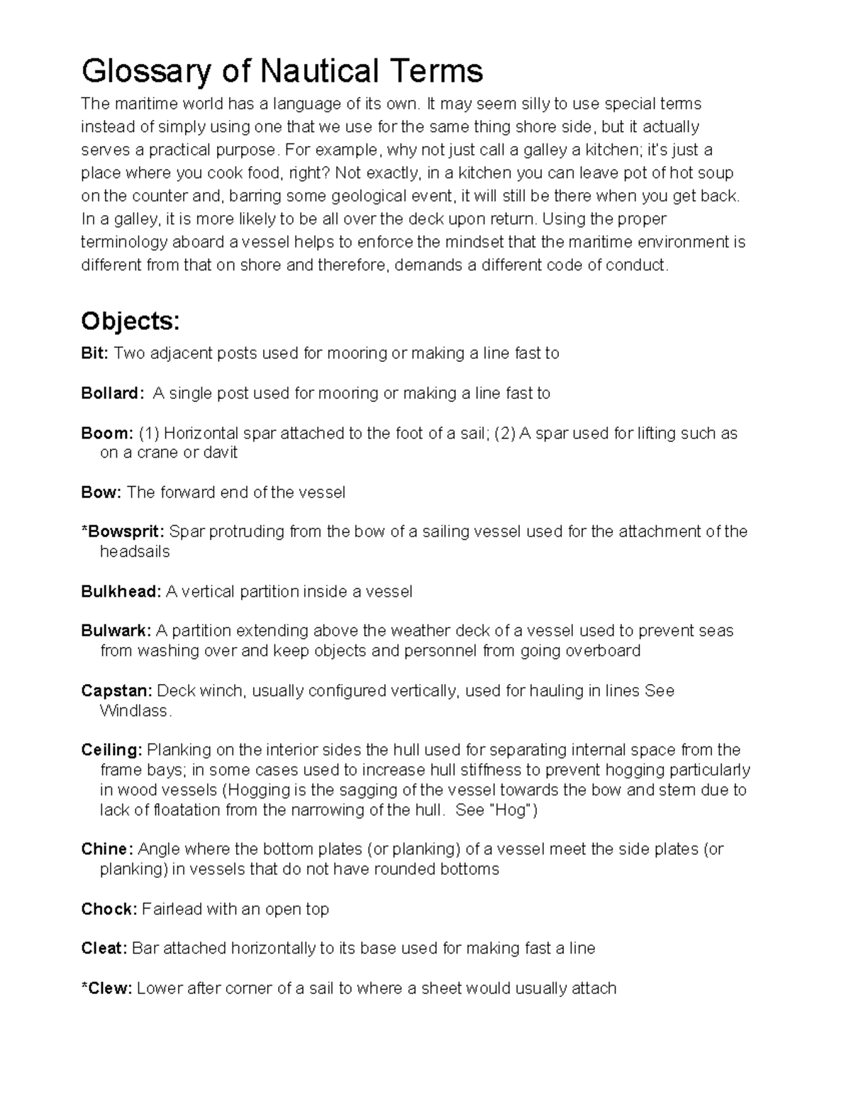 Glossary of Nautical Terms - It may seem silly to use special terms ...
