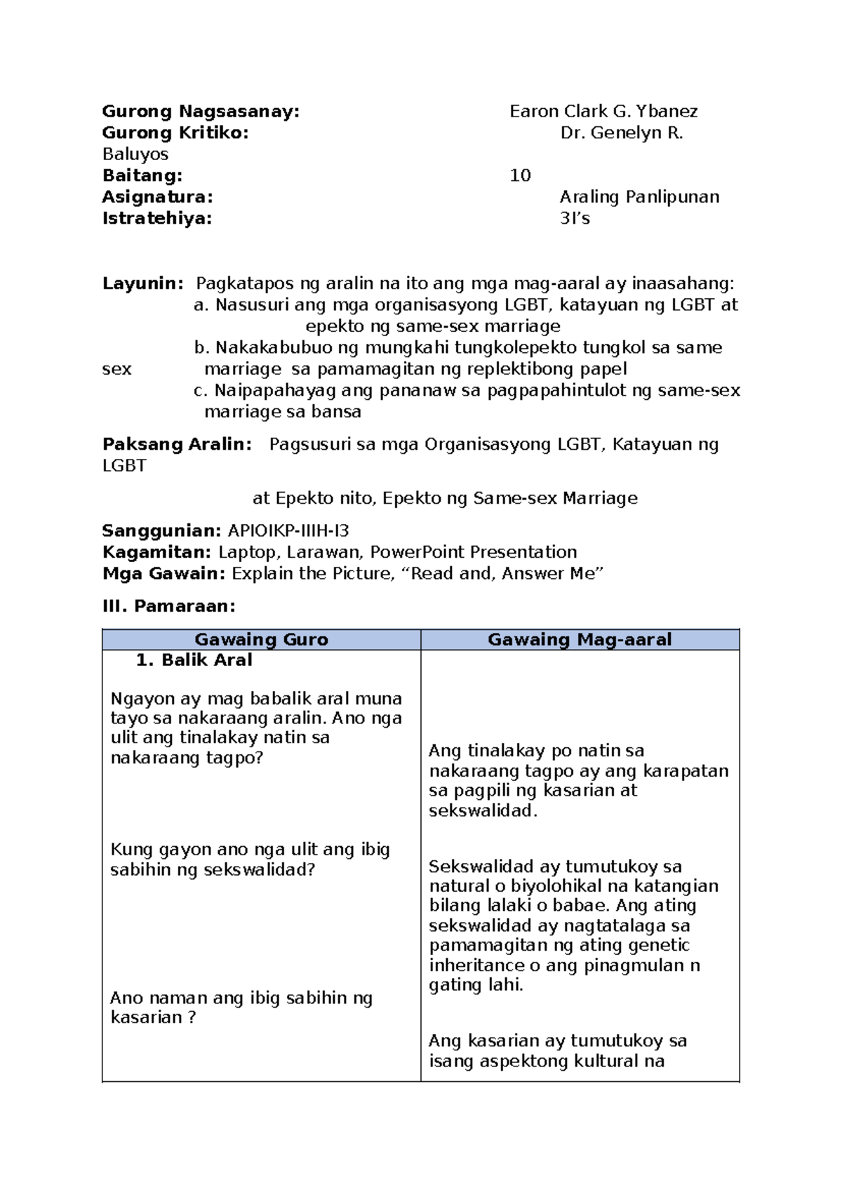 Araling Panlipunan Lesson Plan - Gurong Nagsasanay: Earon Clark G ...