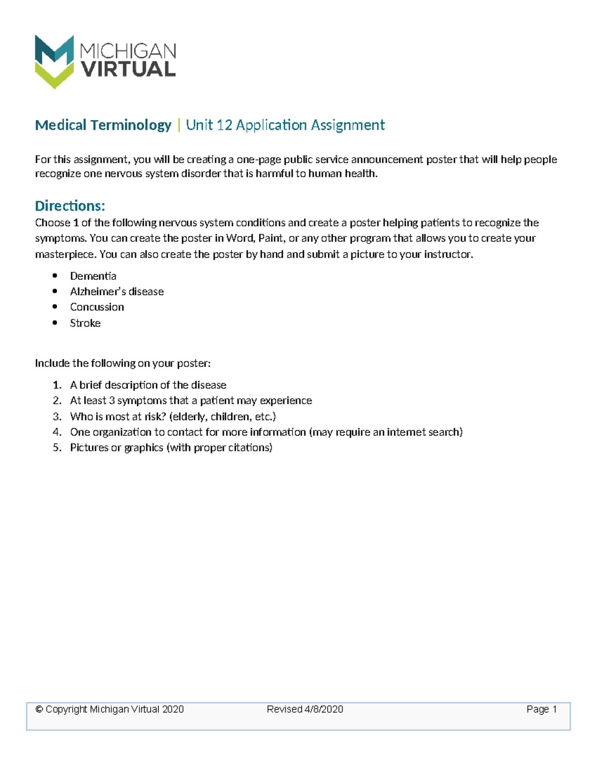 Unit 12 Application Assignment - Medical Terminology | Unit 12 Application Assignment For this ...