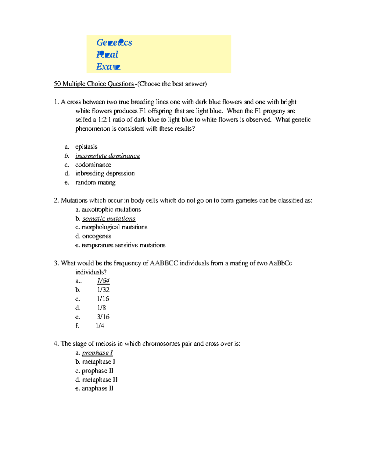 Geneticsfinal - Lecture notes 2 - Genetics Final Genetics 301 Sample ...