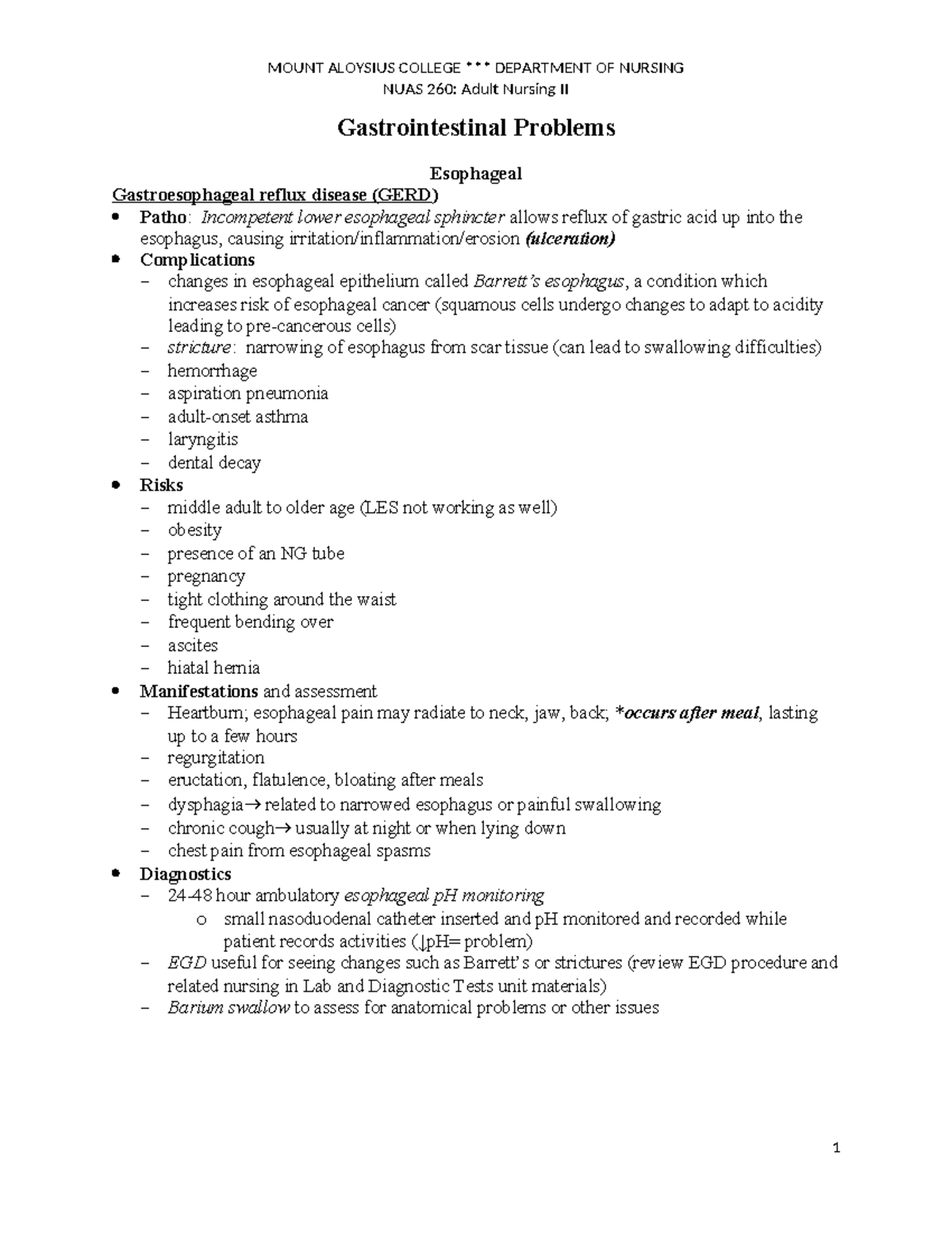 GI- Student Outline - notes - MOUNT ALOYSIUS COLLEGE *** DEPARTMENT OF ...