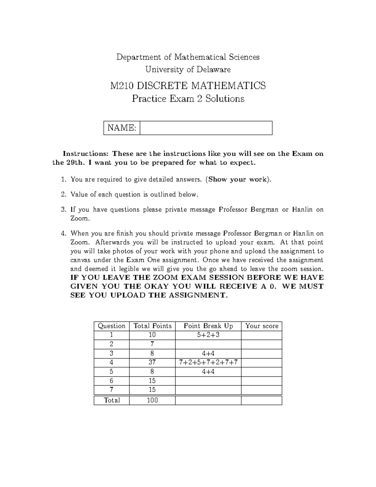 Practice Exam 2Solns - Discrete Math 1 prac Exam 2 Solutions ...