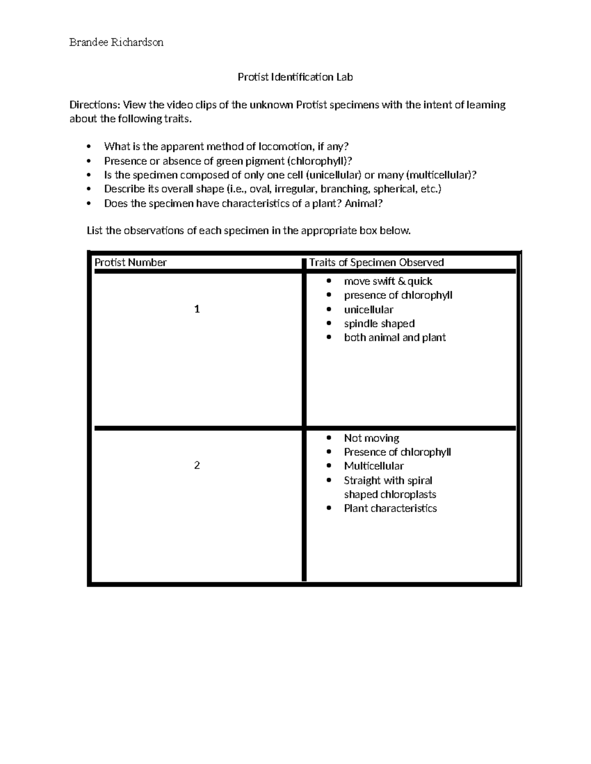 Virtual Protist Identification Lab-1 - Protist Identification Lab ...