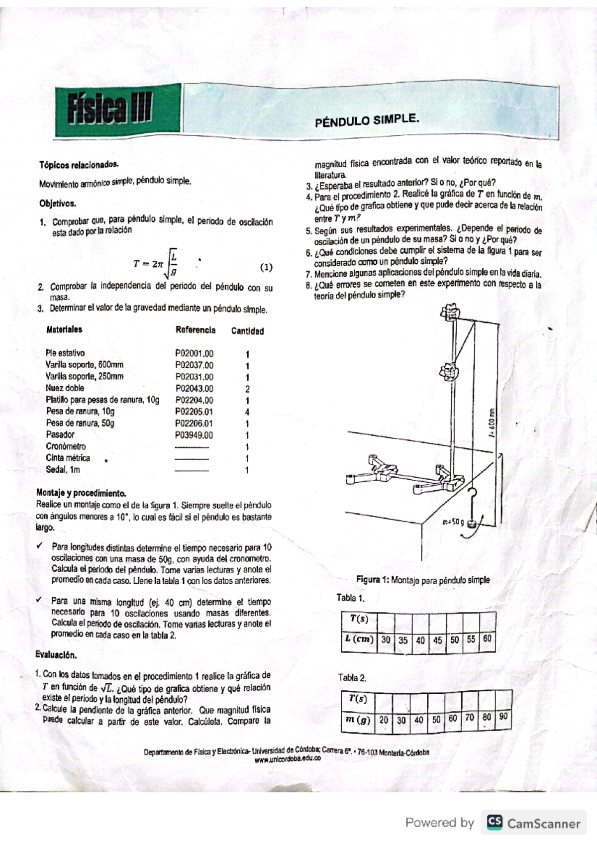 Péndulo Simple - Base del pendulo - informacion importante - Studocu