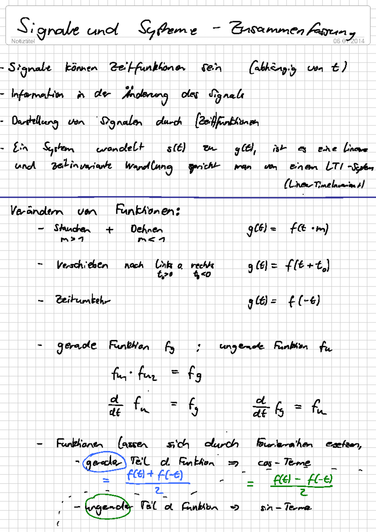 Signale und Systeme -Zusammenfassungg - Studocu