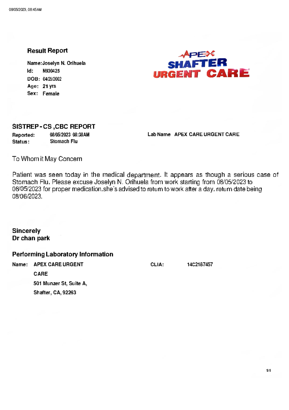 Ilide - Vbbvv - Reported: Status : CLIA : 1 / 1 14 C 2187457 Result ...