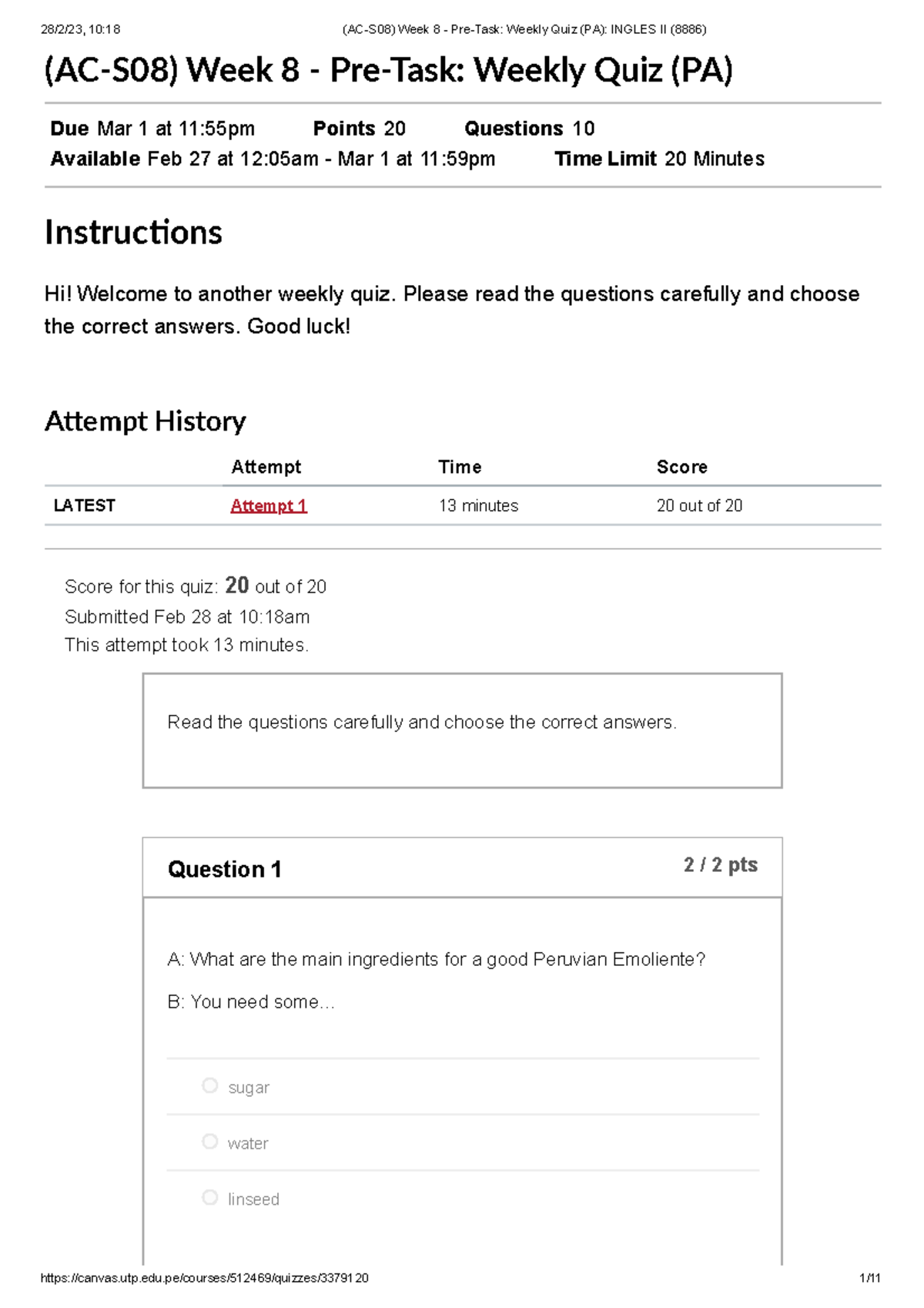 (AC-S08) Week 8 - Pre-Task Weekly Quiz (PA) Ingles II (8886) - (AC-S08 ...