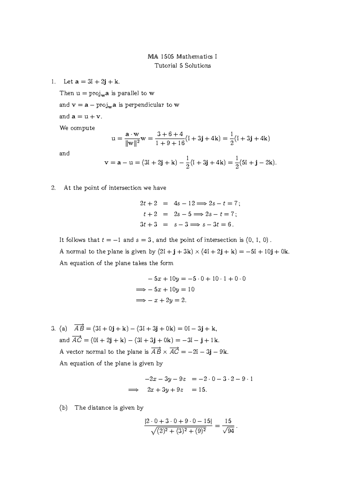 Solution to tutorial 5 - MA1505 Mathematics I Tutorial 5 Solutions Leta ...