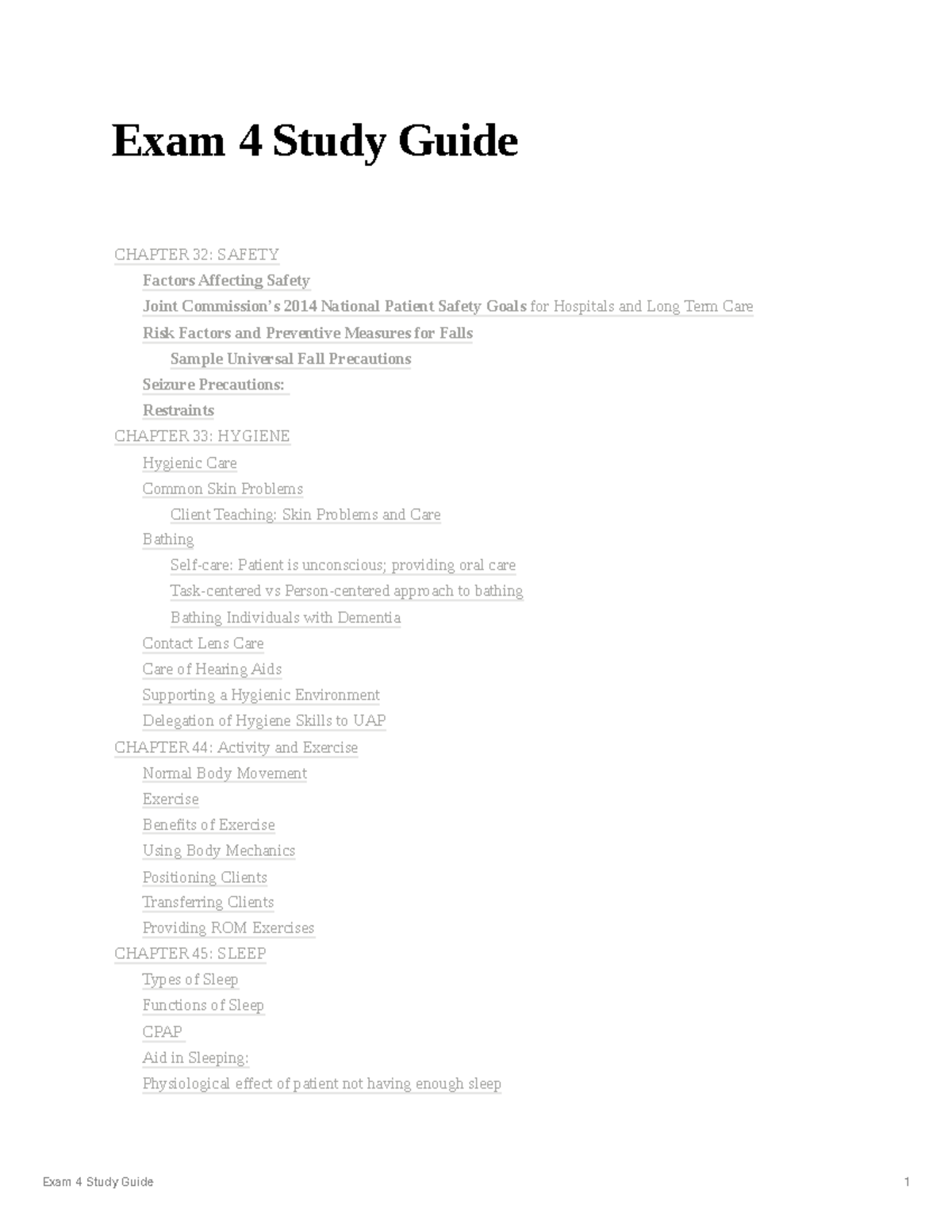 Fundamentals of Nursing Exam 4 Study Guide - Exam 4 Study Guide CHAPTER ...