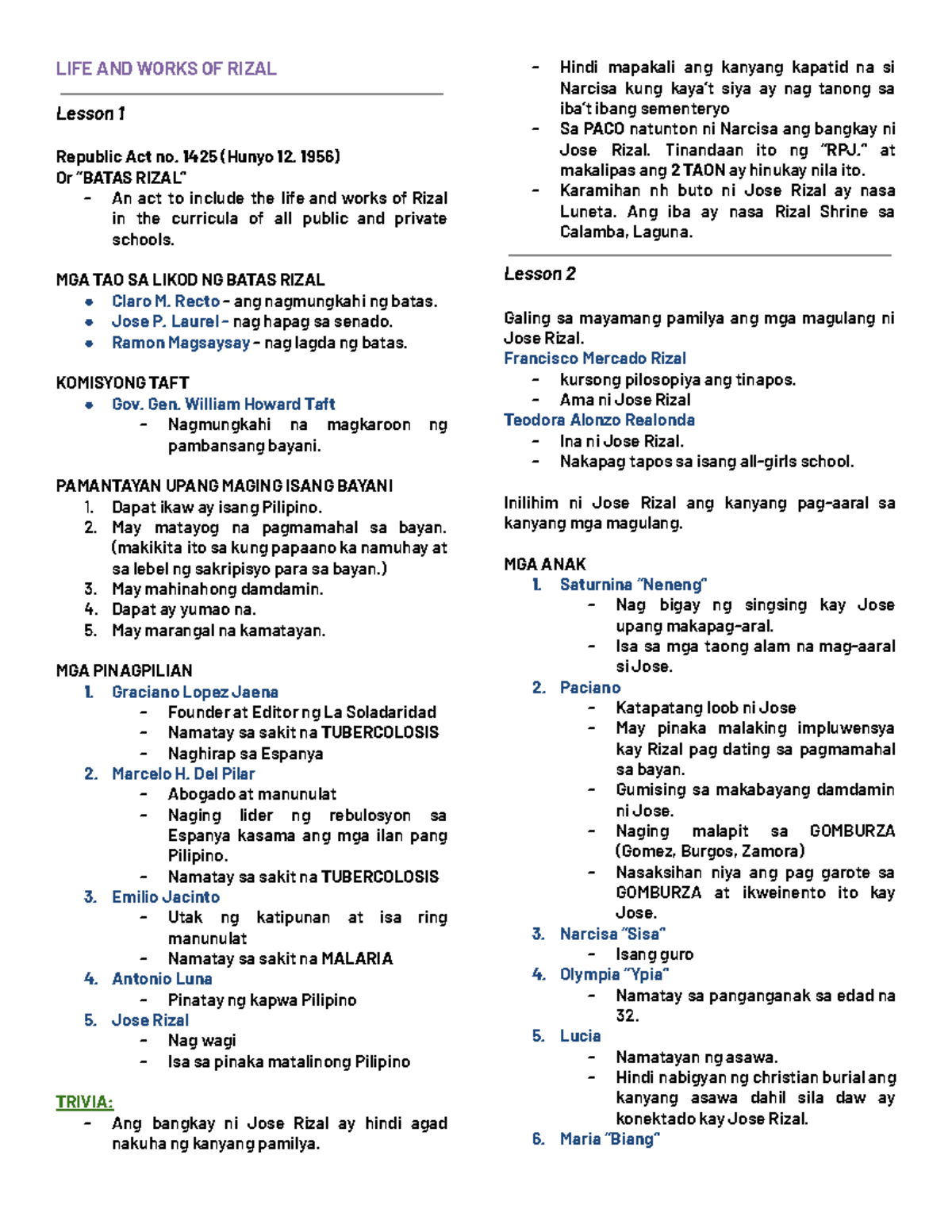 Reviewer for Life and Works of Rizal - LIFE AND WORKS OF RIZAL Lesson 1 ...