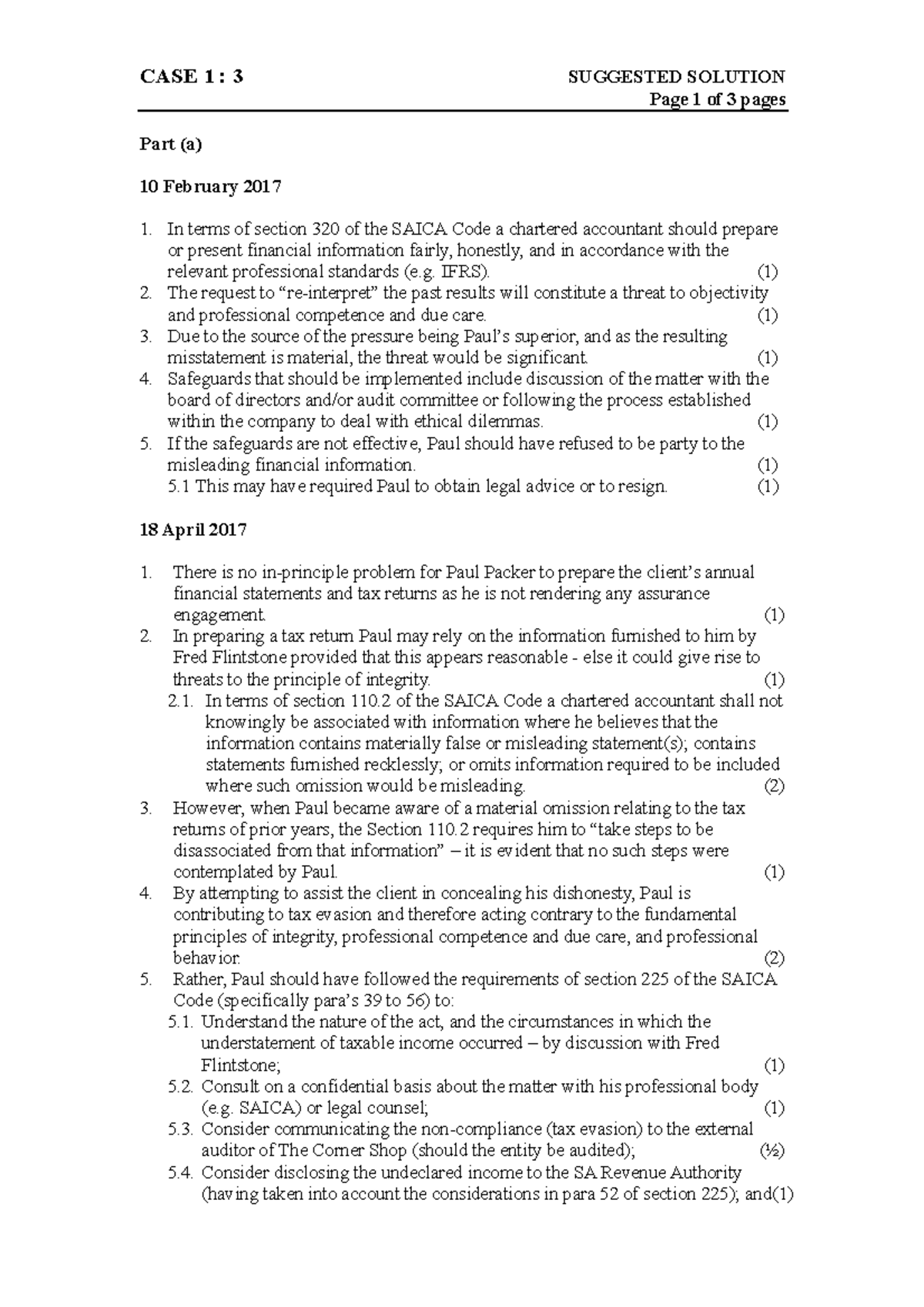 1-3 Solution - CASE 1 : 3 SUGGESTEDSOLUTION Page 1 of 3pages Part (a ...