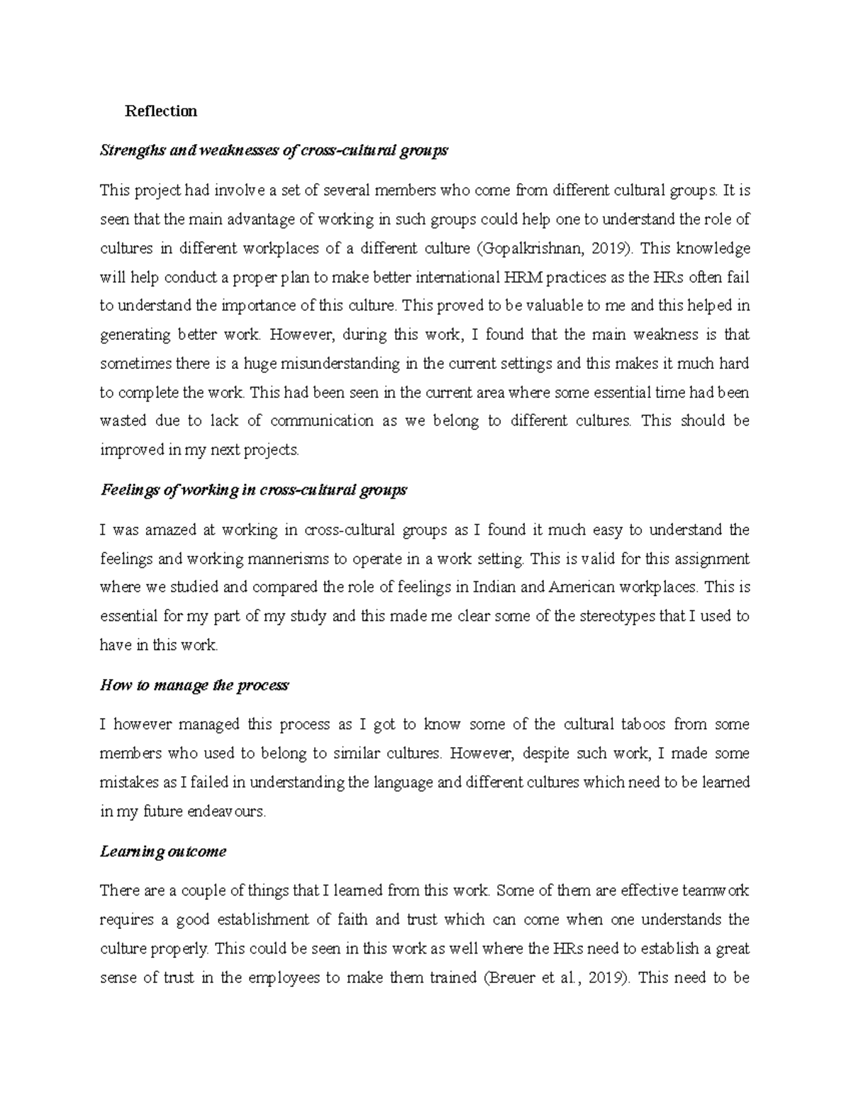 Reflective report 2 - Reflection Strengths and weaknesses of cross ...