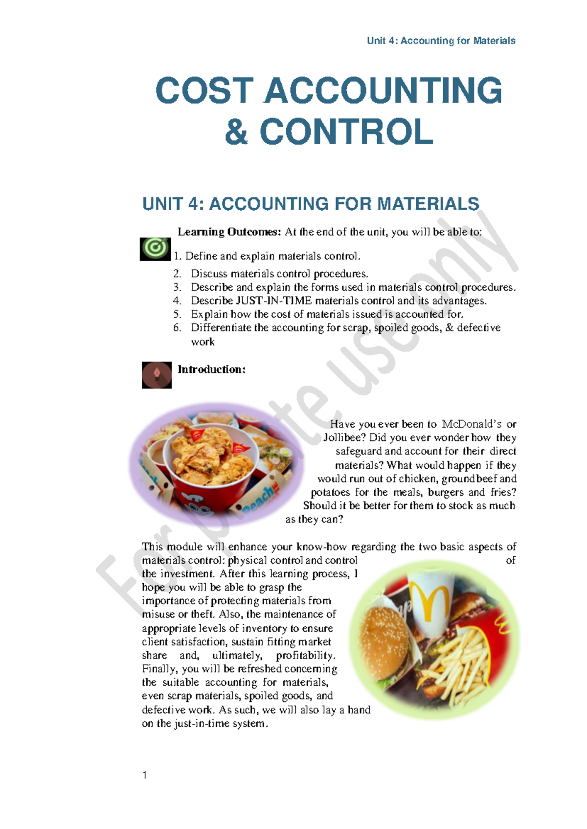 Cost Accounting & Control Unit 4: Accounting for materials Topic 1 ...