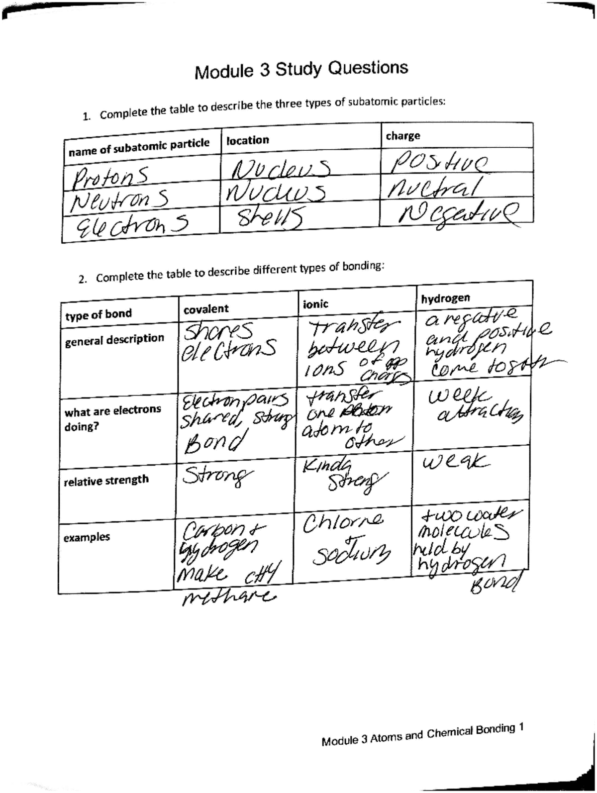 Module 3 - Yup - Module 3 Study Questions 1. Complete the table to ...