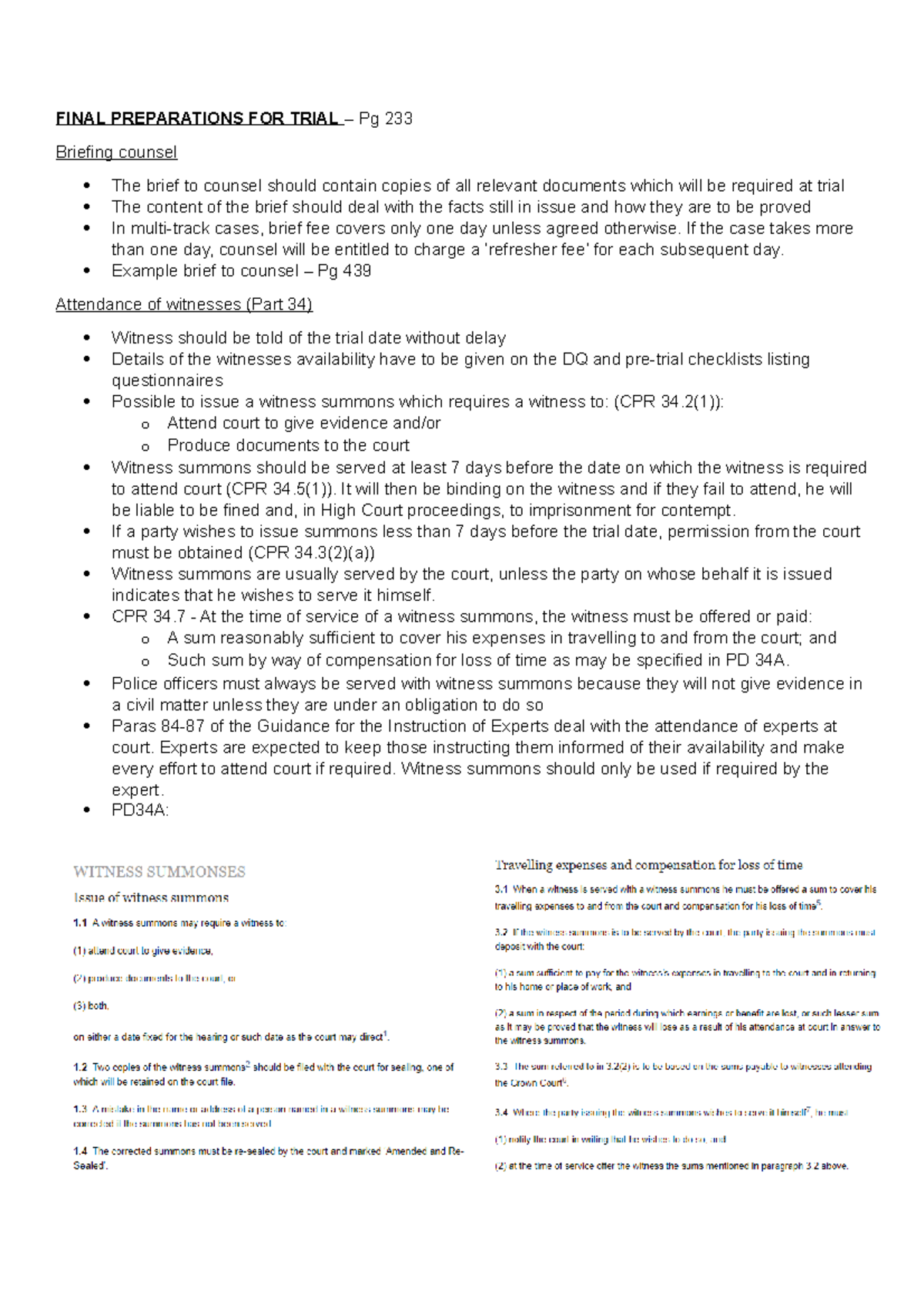 Trial and Post Trial Issues PART 2 - FINAL PREPARATIONS FOR TRIAL – Pg ...