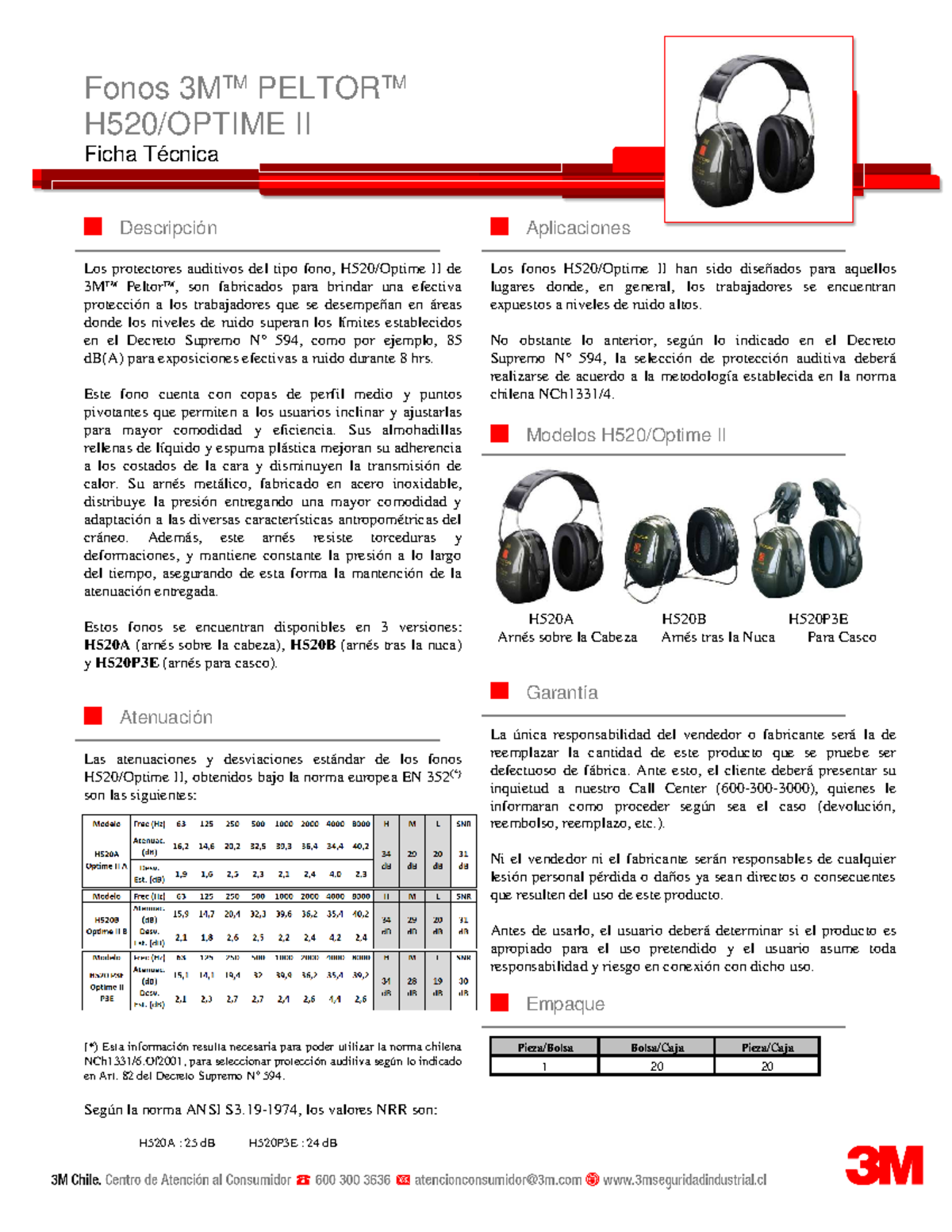 Fono H520 - Optime II - salud ocupacional - Fonos 3M TM PELTOR TM H520 ...