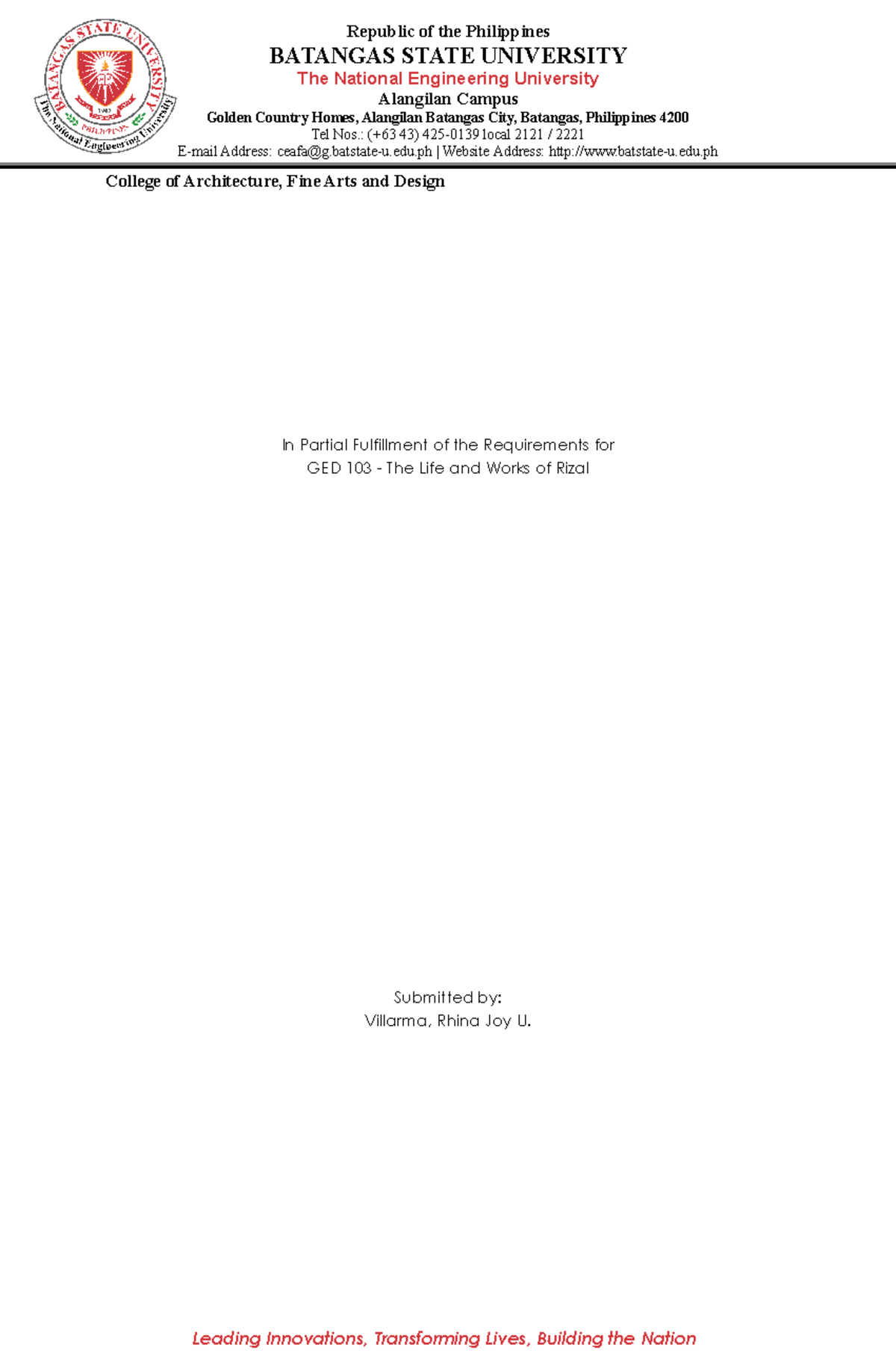solution to problems - BATANGAS STATE UNIVERSITY The National Engineering University Alangilan ...